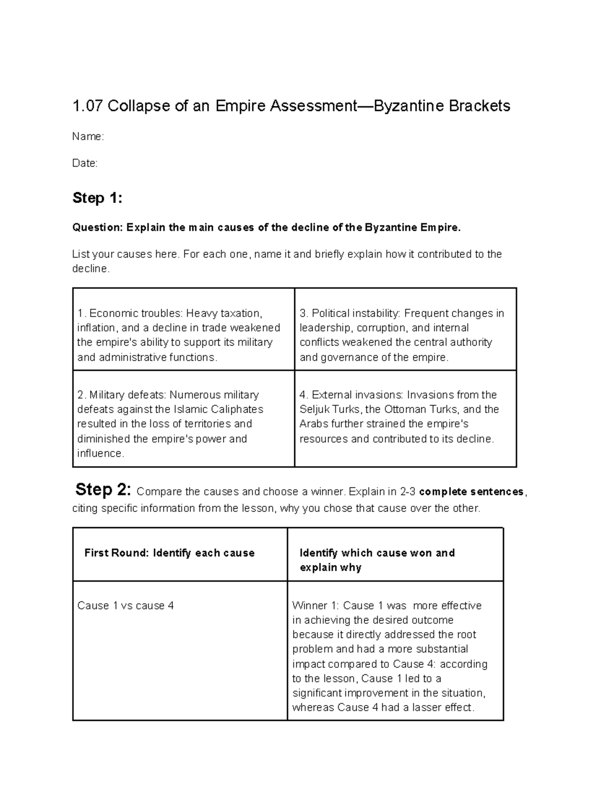 1.07 World History Assignment: Causes of Byzantine Empire Decline - Studocu
