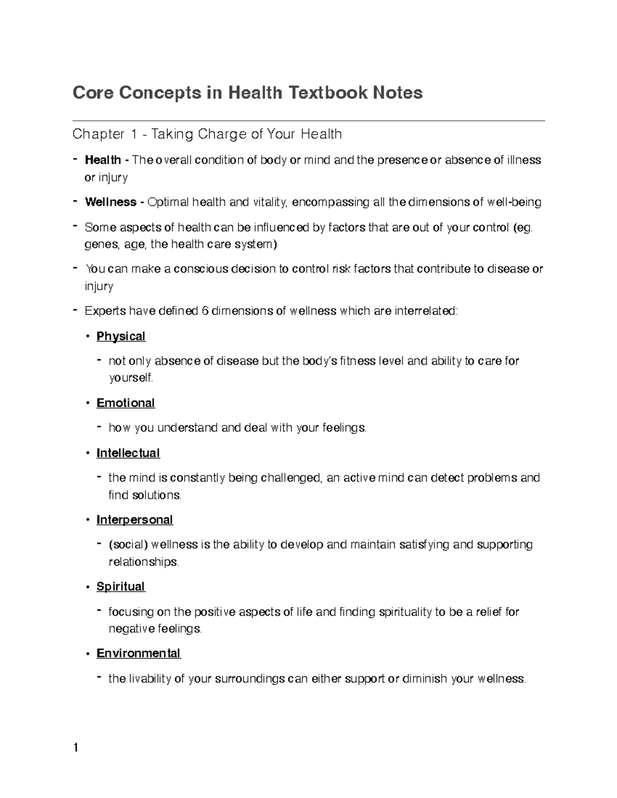 Chapter 1 - Taking Charge of Your Health - Core Concepts in Health ...