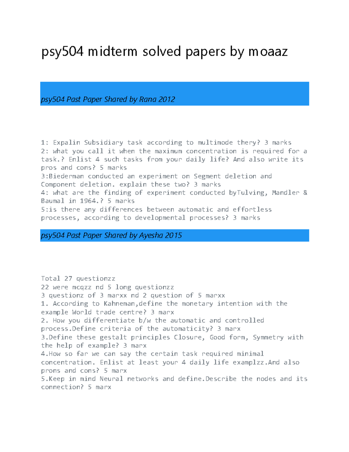 PSY504 Midterm Solved Papers: Key Concepts and Questions - Studocu