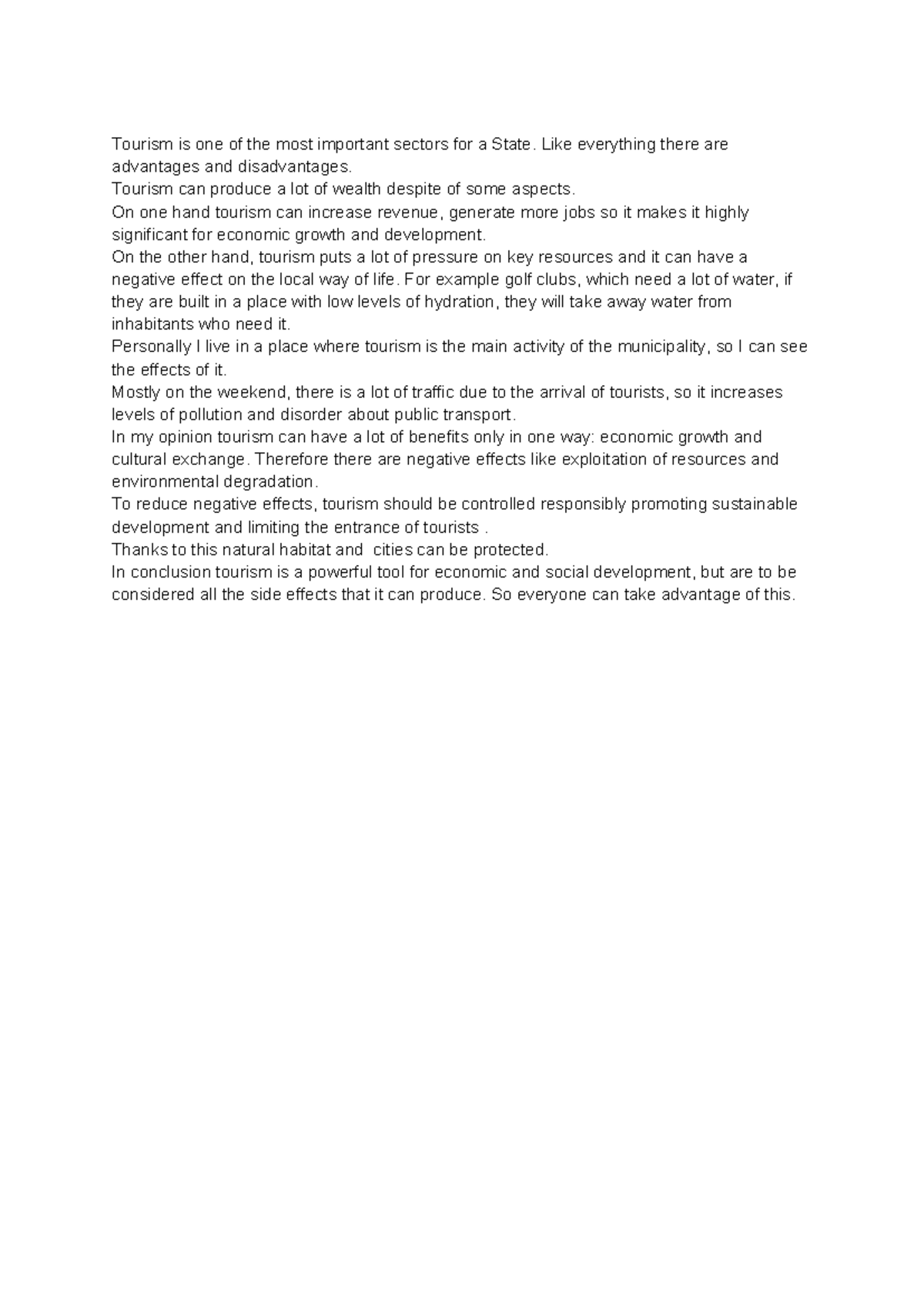 Essay on the Pros and Cons of Tourism - BOH - Studocu