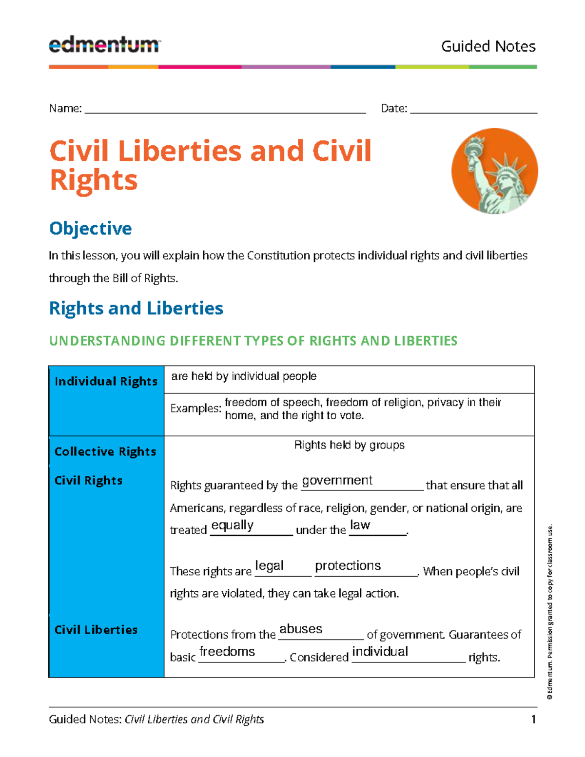 Guided Notes: Civil Liberties and Civil Rights (CIV 3) - Studocu