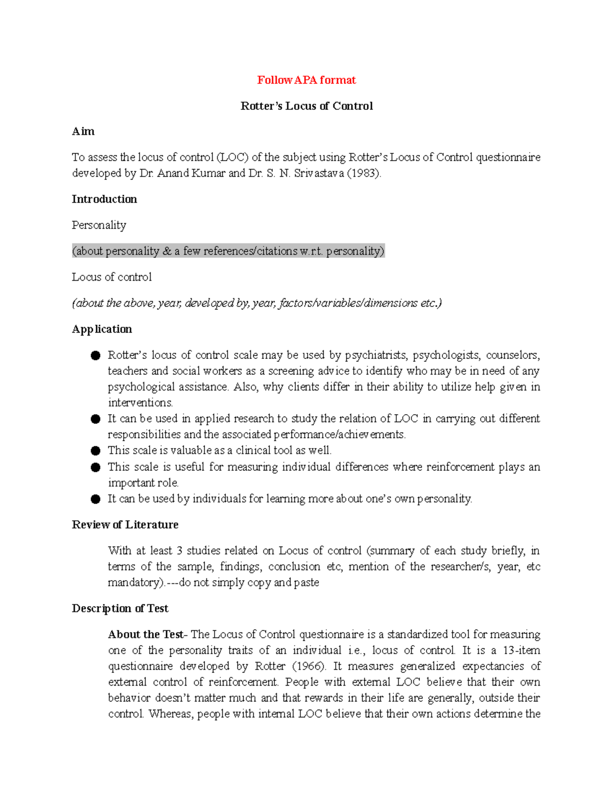 LOC-Class - Practical Assessment of Rotter’s Locus of Control ...