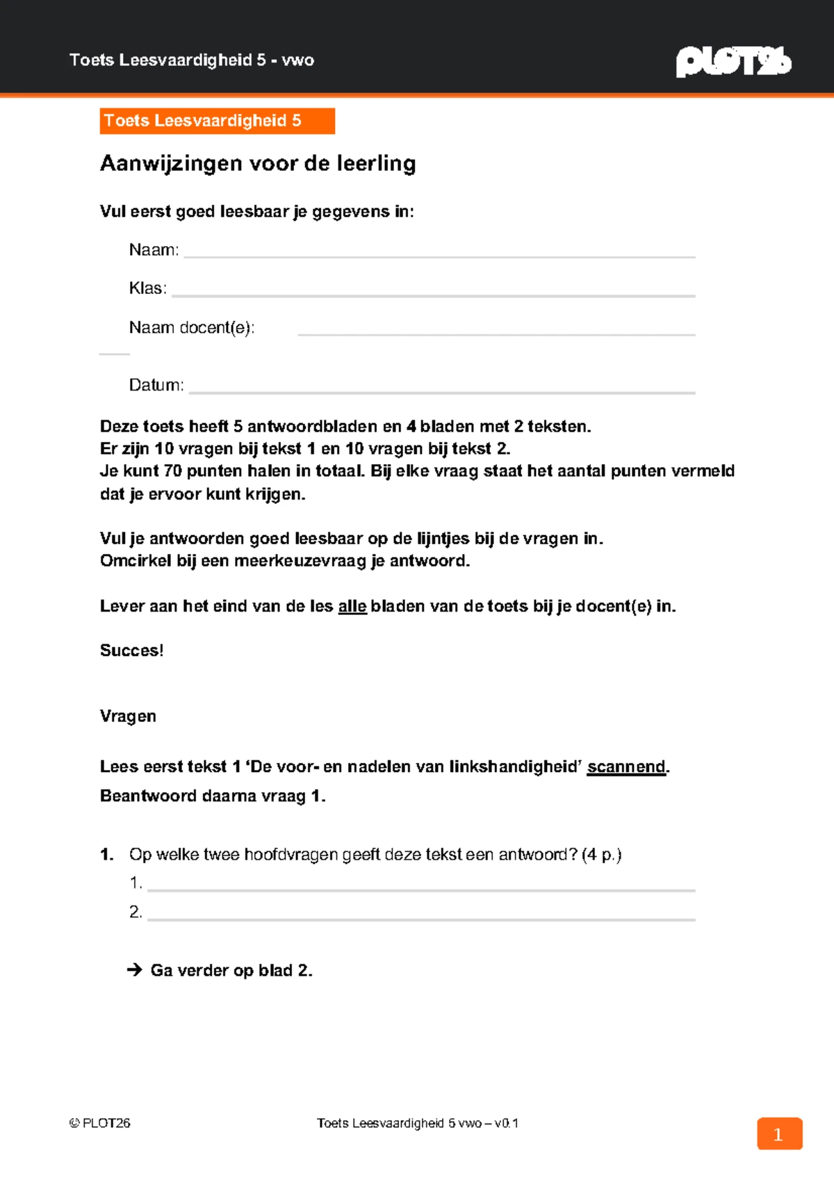 Oefentoets Leesvaardigheid - Periode 1 Nederlands 2024 - Studeersnel