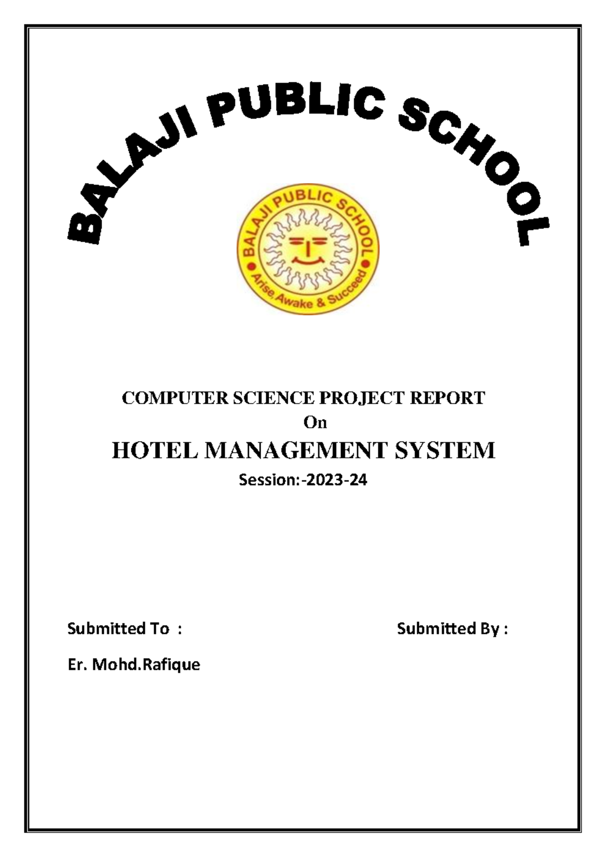 Hotel Management System: Class XII Project Report (2023-24) - Studocu