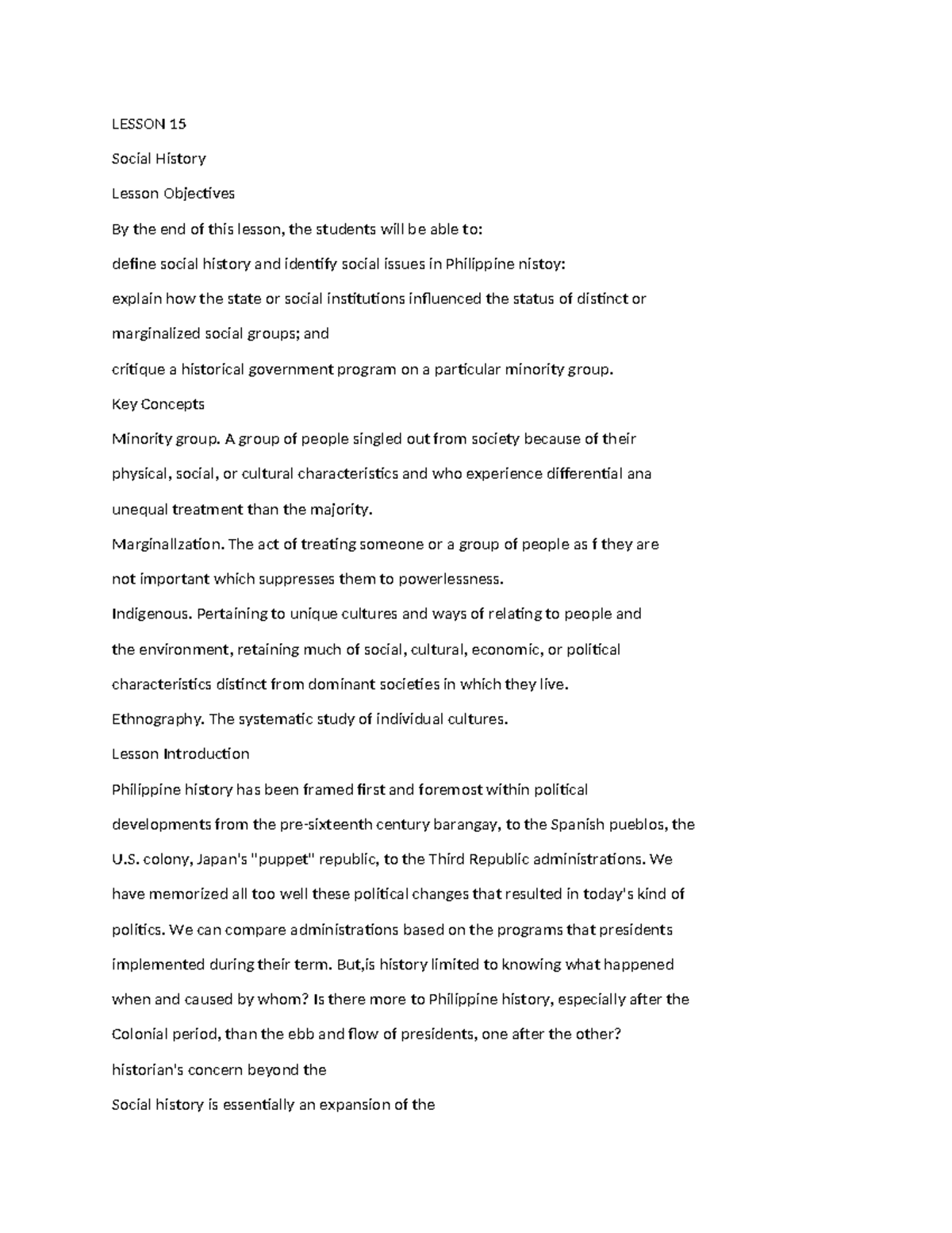 Lesson 15: Social History - Understanding Marginalized Groups in PH ...