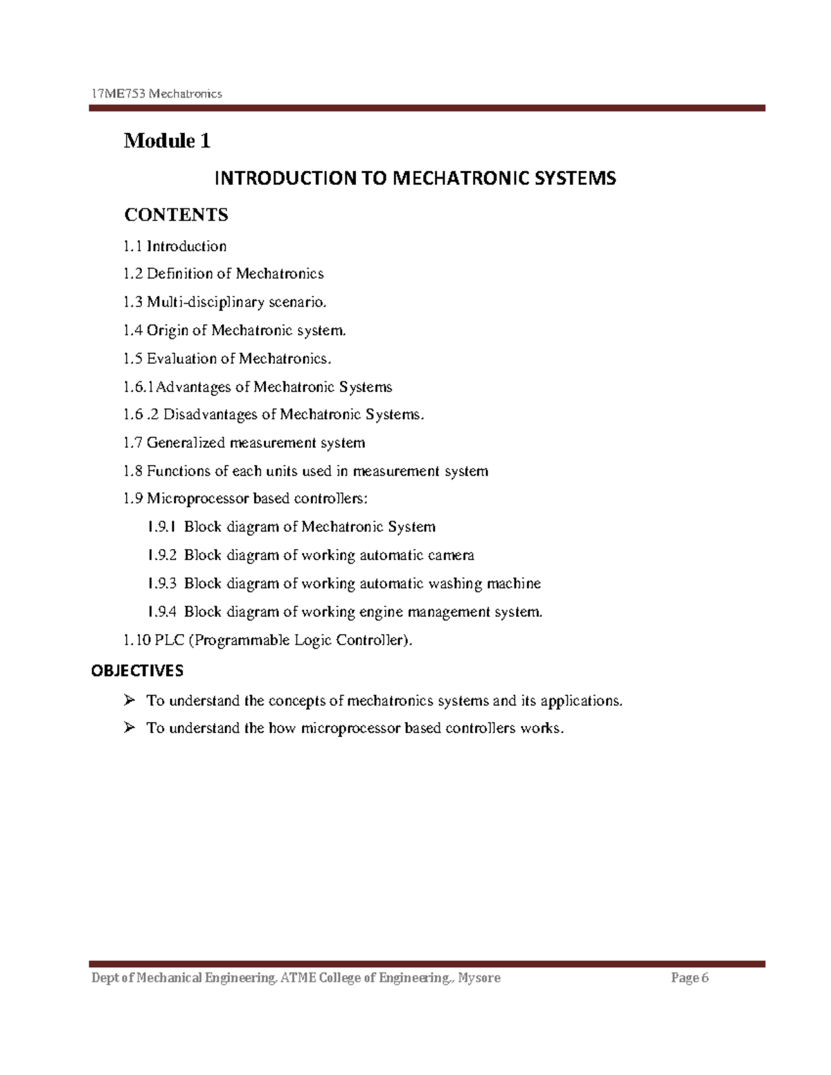 Mechatronics Lecture Notes Module 1 Intro To Systems And Controllers