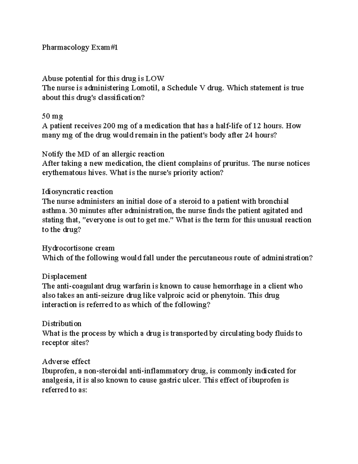 Pharmacology Exam#1 Review - Key Concepts and Practice Questions - Studocu