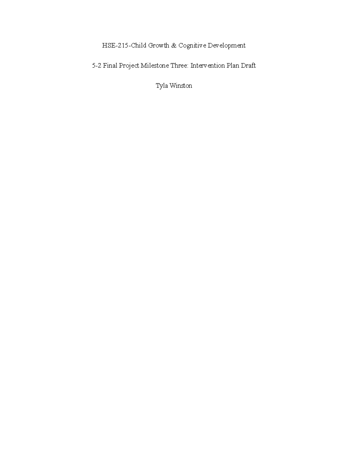 HSE-215 Final Project Milestone: Intervention Plan Draft Overview - Studocu
