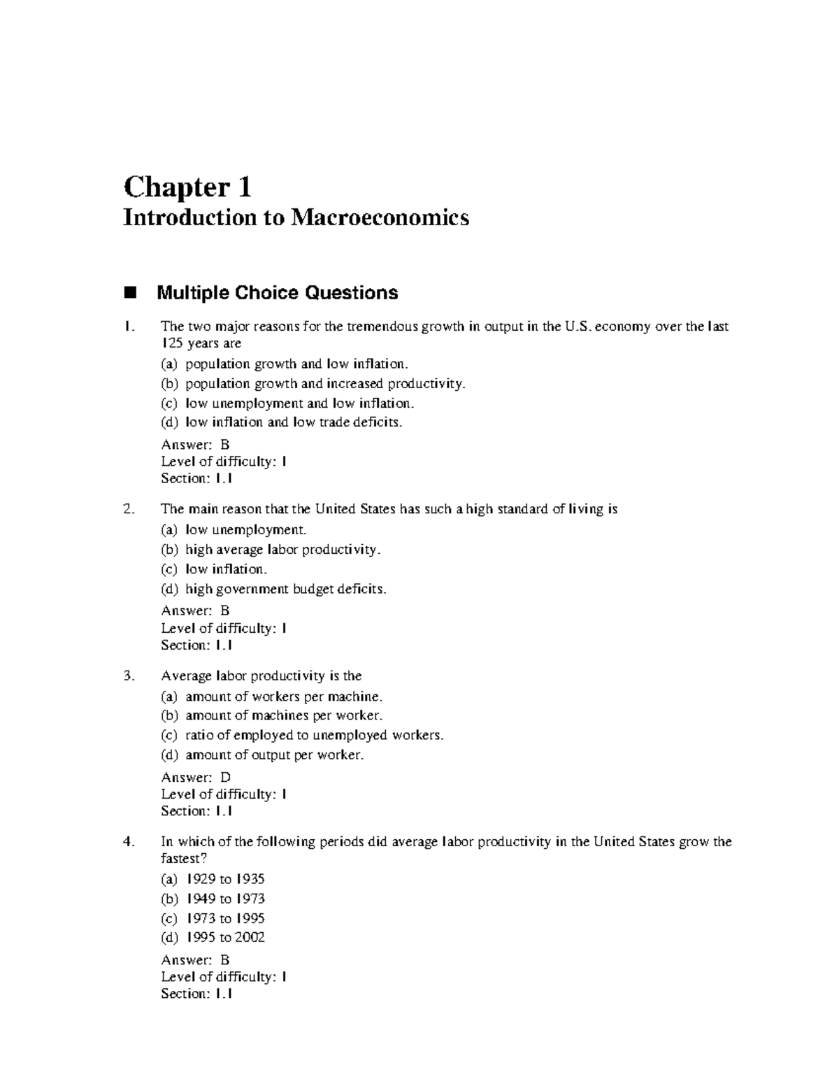 Macroeconomics Study Guide + Sheet Answers - Chapter 1 Introduction to ...
