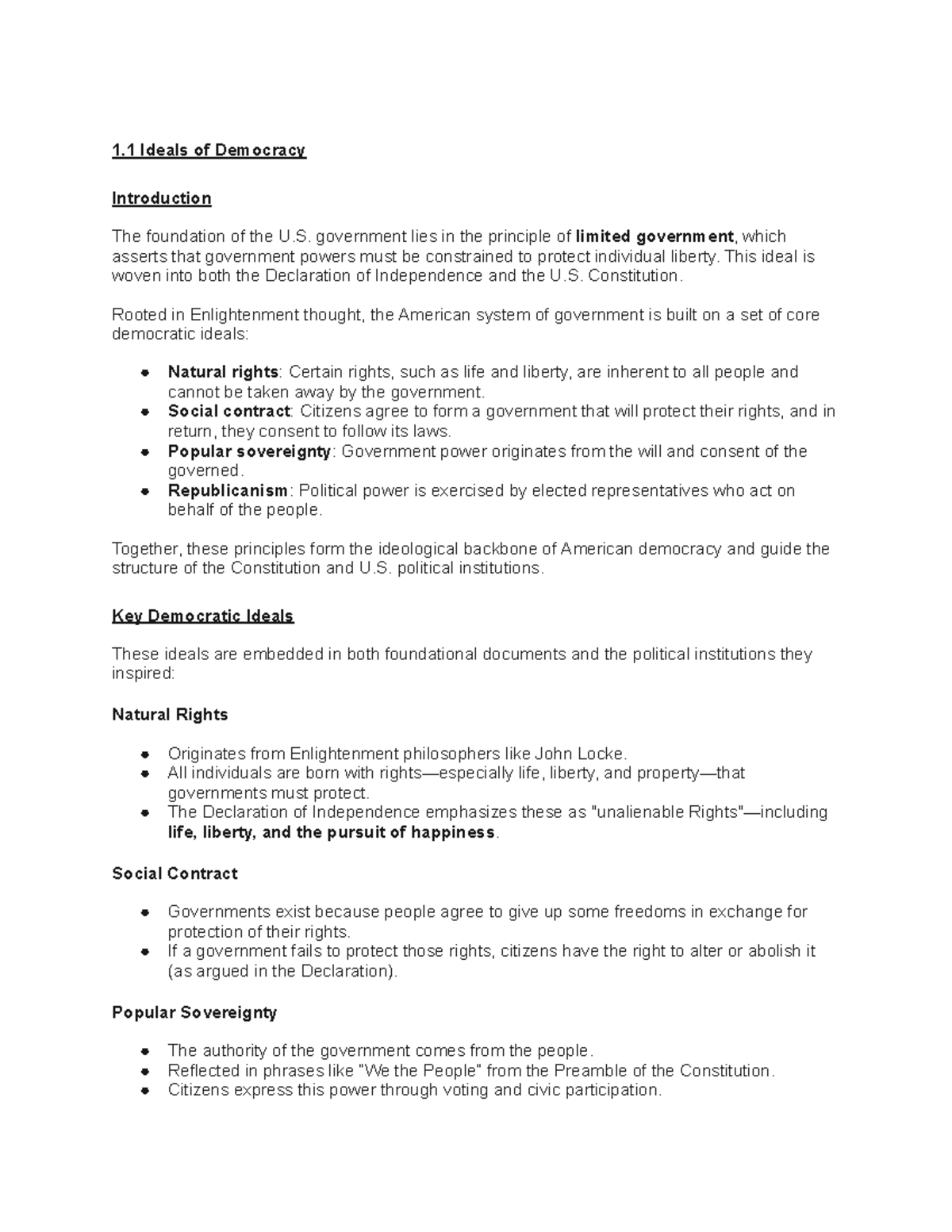1.1 Ideals of Democracy: Foundations and Key Principles - Studocu