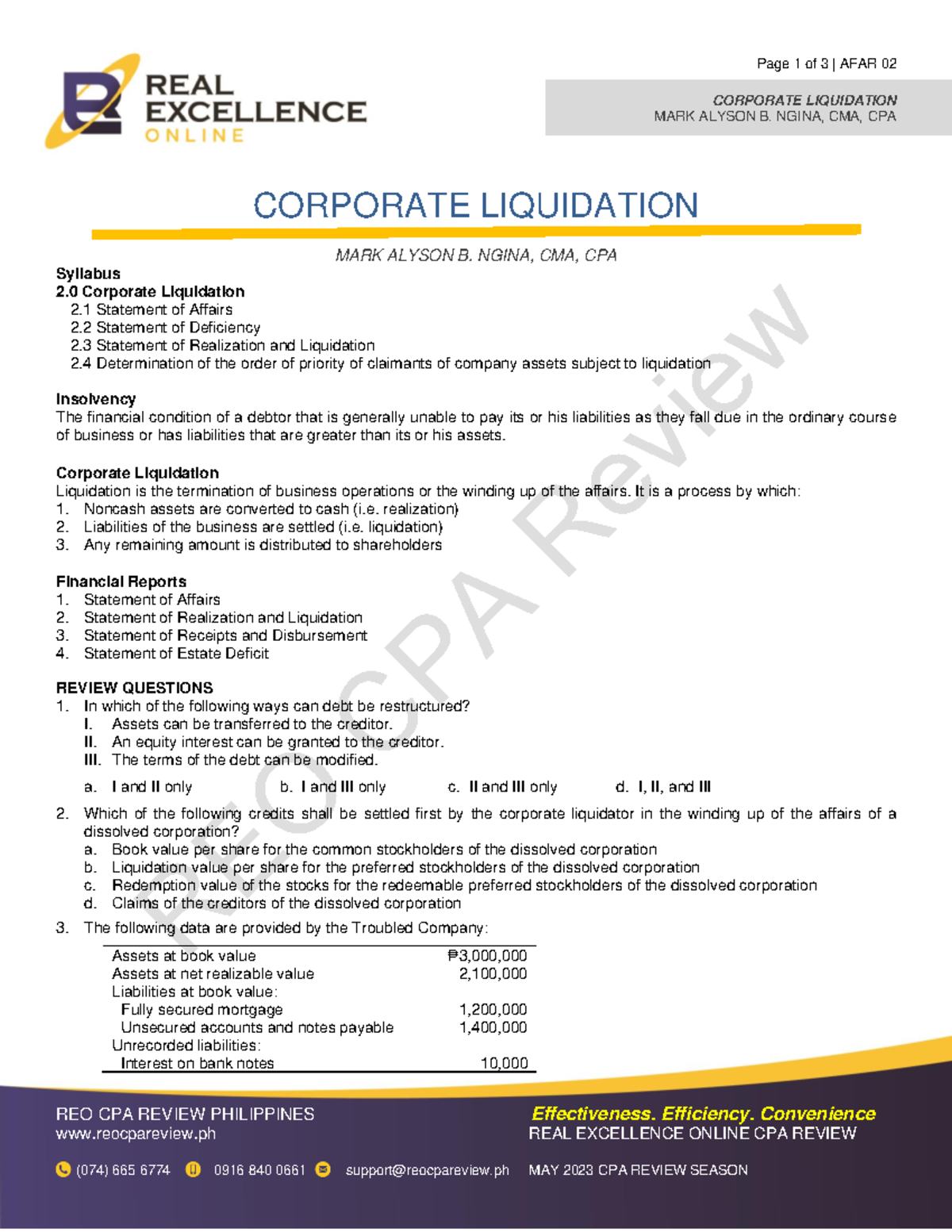AFAR.02 Corporate Liquidation: Comprehensive Review and Analysis - Studocu