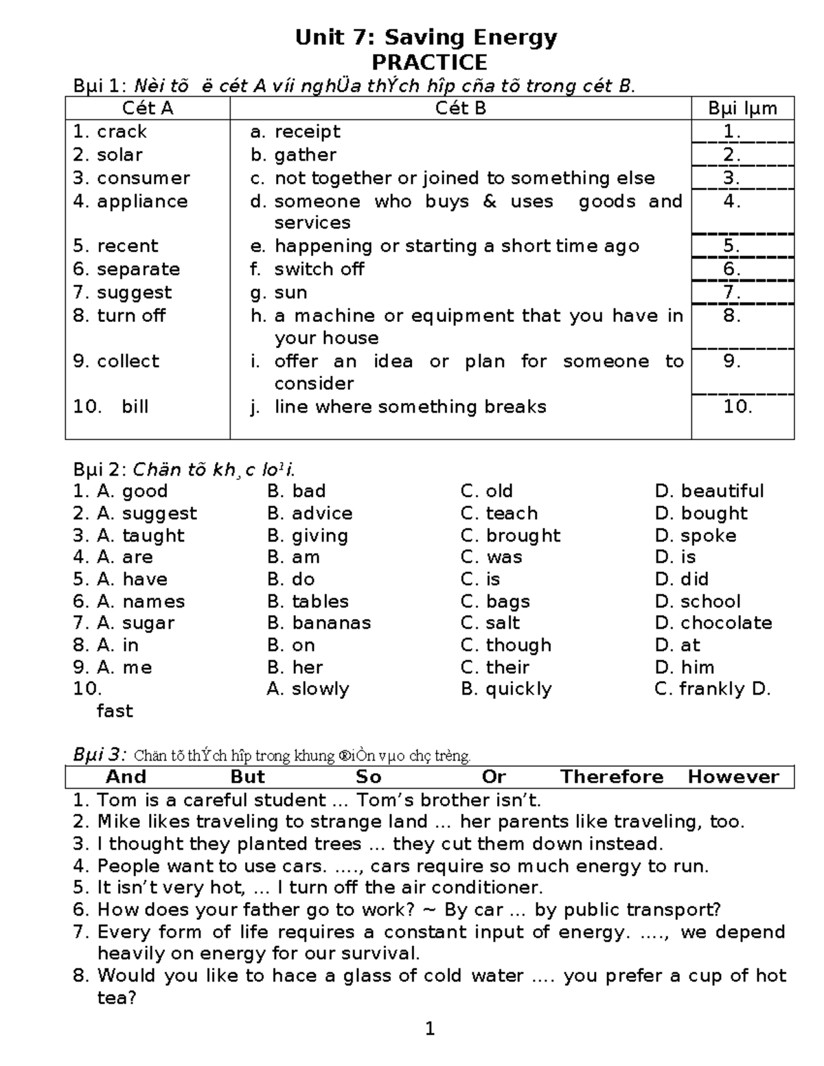 BAI TAP ON TAP UNIT 7 LOP 9: Saving Energy Exercises - Studocu
