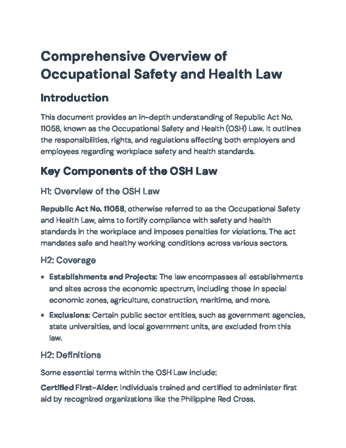 Comprehensive Guide to Occupational Safety & Health Law (RA 11058 ...
