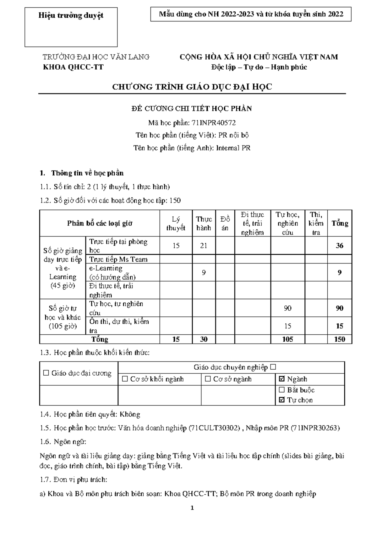 232 PRNB ĐỀ CƯƠNG CHI TIẾT - TRƯỜNG ĐẠI HỌC VĂN LANG KHOA QHCC-TT CỘNG ...