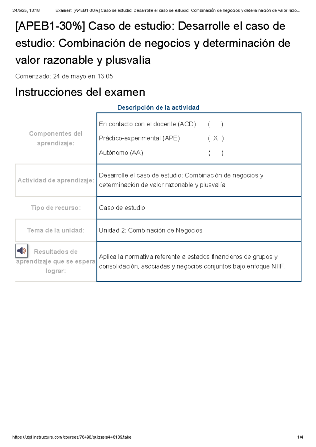 Examen [APEB 1-30%]: Caso de Estudio sobre Combinación de Negocios y Valor - Studocu