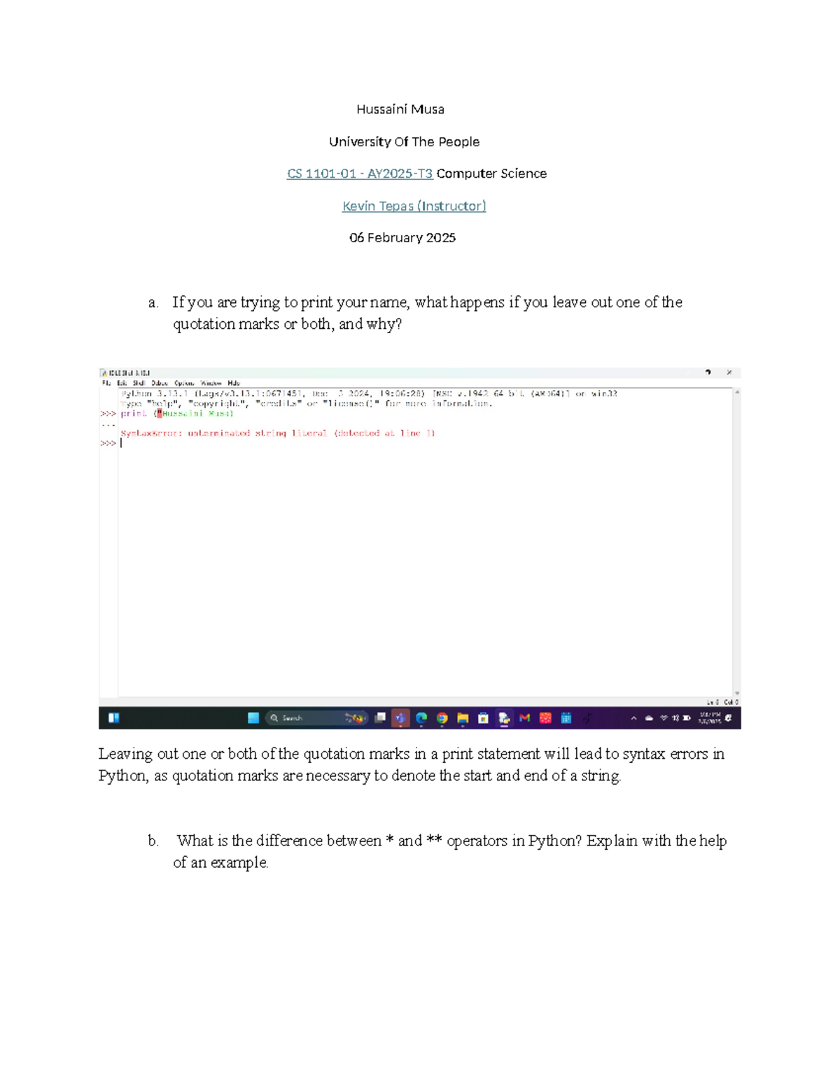 CS 1101-01 Final Assignment: Python Syntax and Operators - Studocu