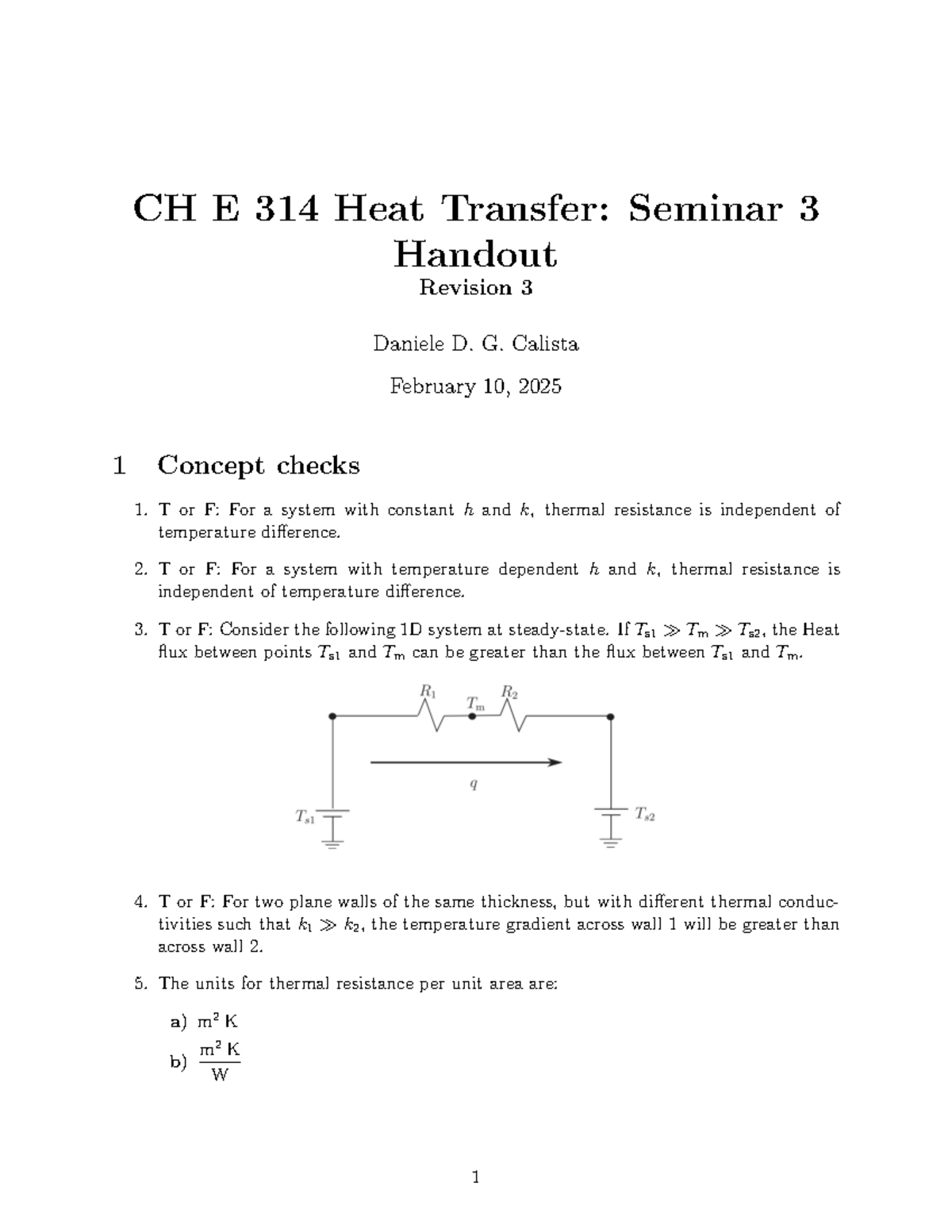 CH E 314 Heat Transfer: Seminar 5 Handout Revision 3 Notes - Studocu