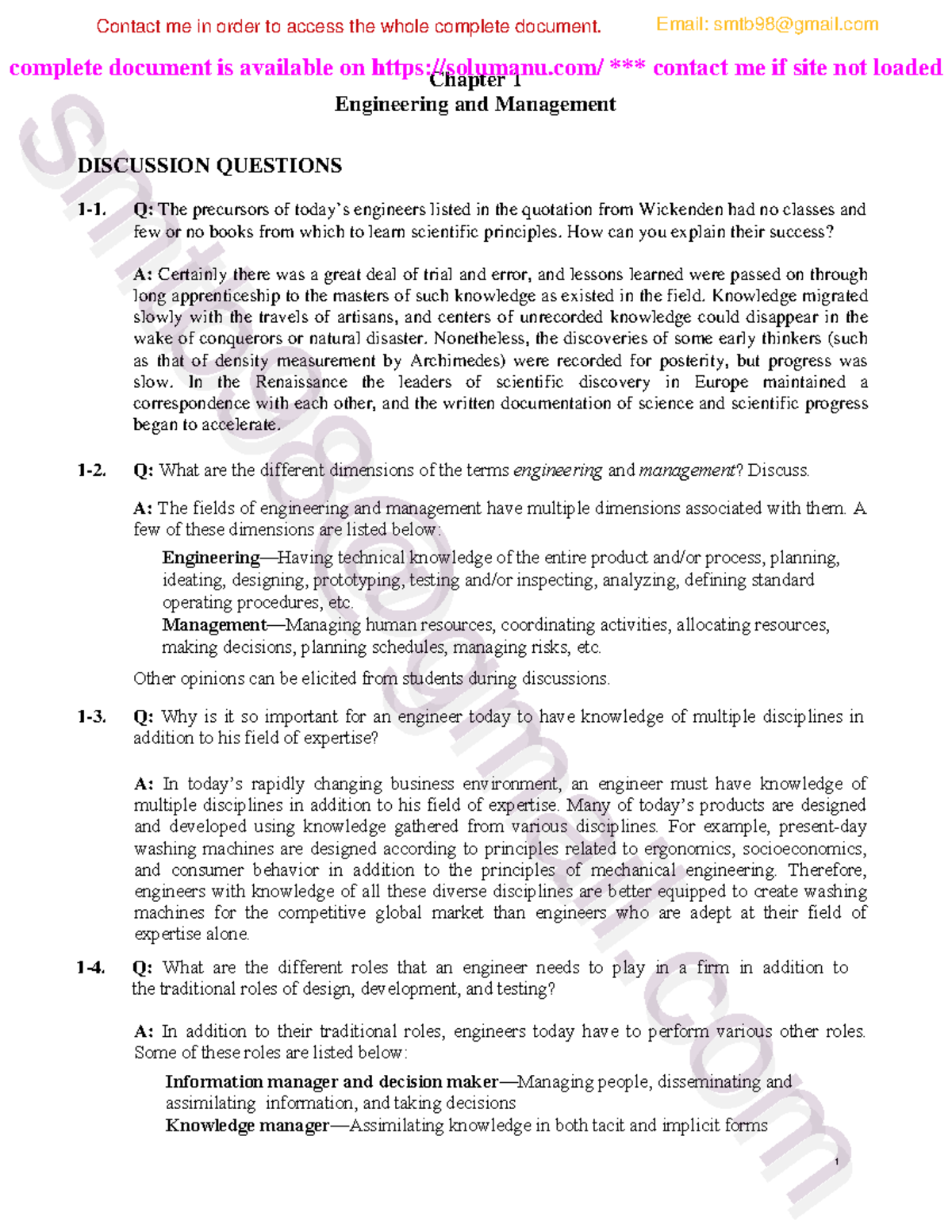 Managing Engineering & Tech: Discussion Questions for Ch 1 Solutions ...