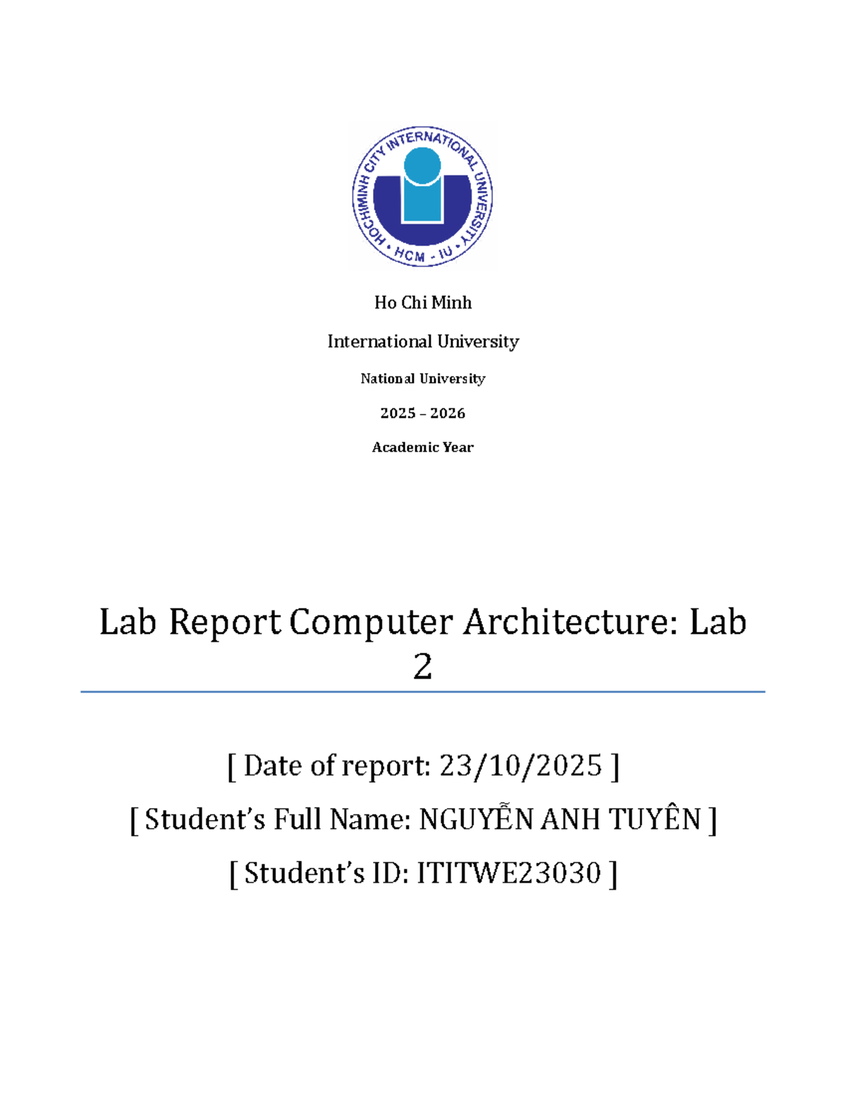 CA 2025-2026 Lab Report: Computer Architecture Lab 2 Submission - Studocu