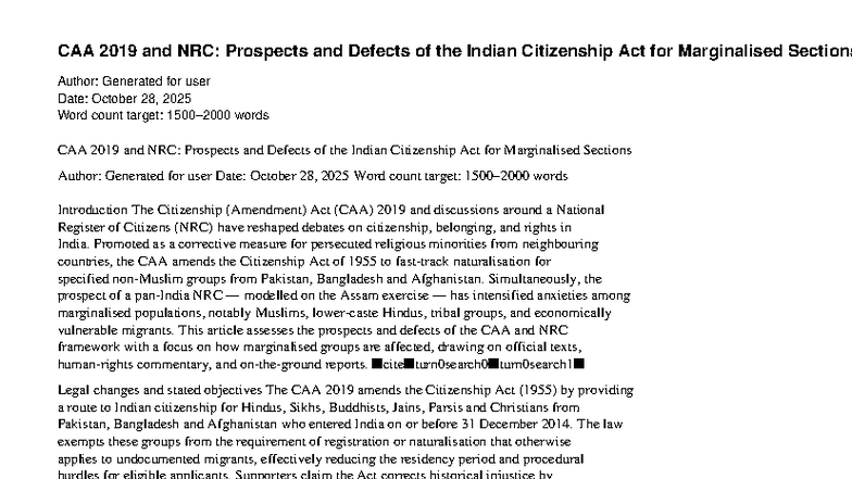 CAA 2019 and NRC: Analyzing Impacts on Marginalised Groups in India ...