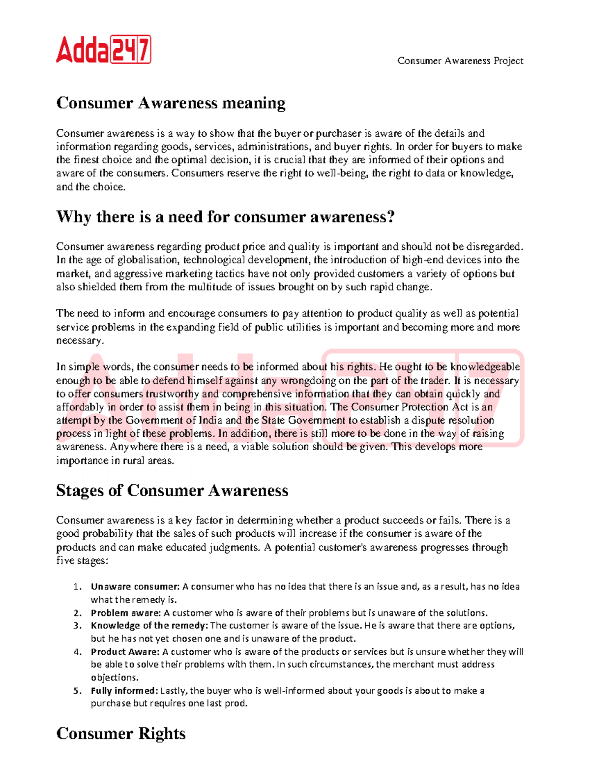 Consumer Awareness Project: Understanding Rights and Responsibilities ...