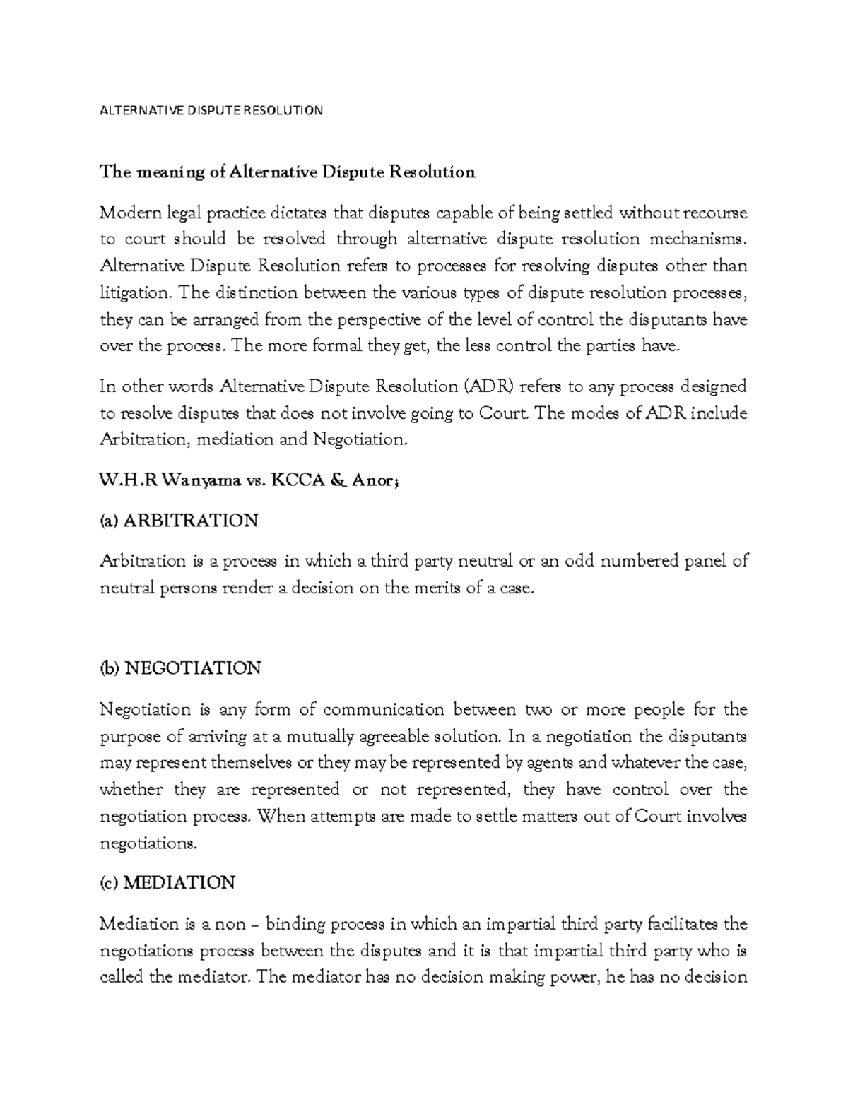 ADR Notes - Understanding Alternative Dispute Resolution Mechanisms ...