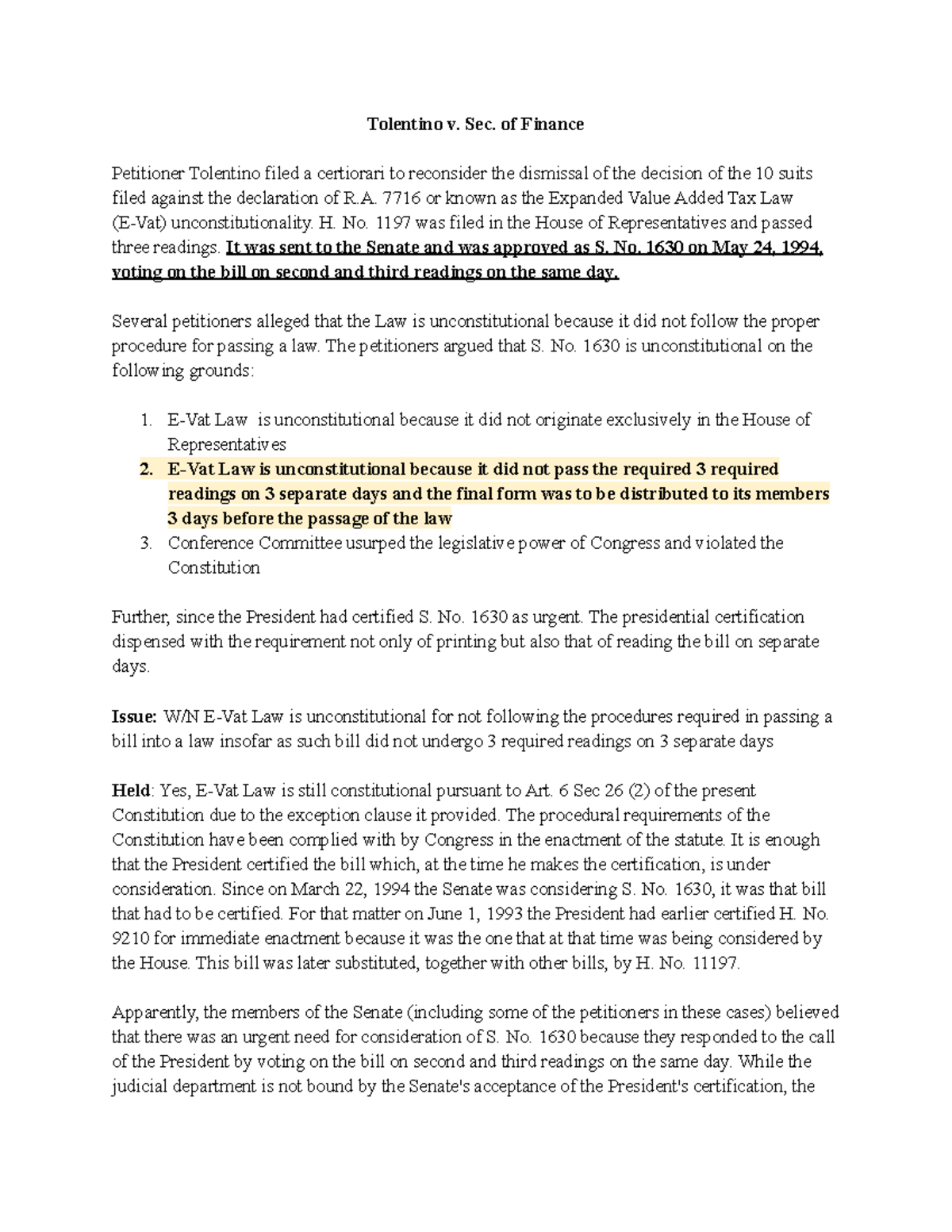 Tolentino-v - case digest - statcon - Tolentino v. Sec. of Finance ...