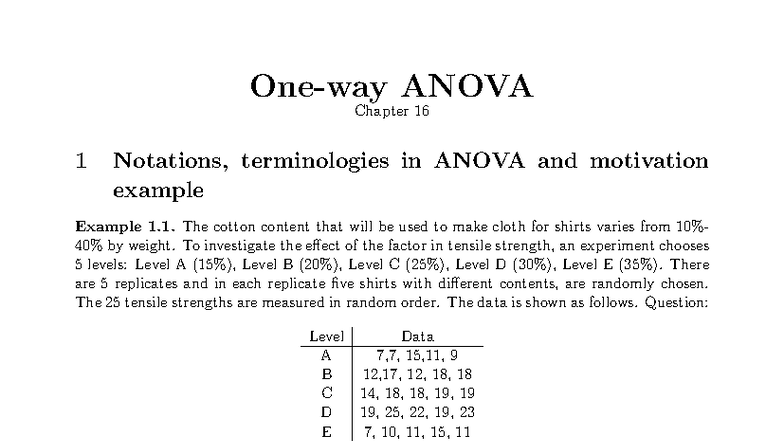 STAT151 Chapter 12 - ANOVA Notations, Terminologies, and Examples - Studocu