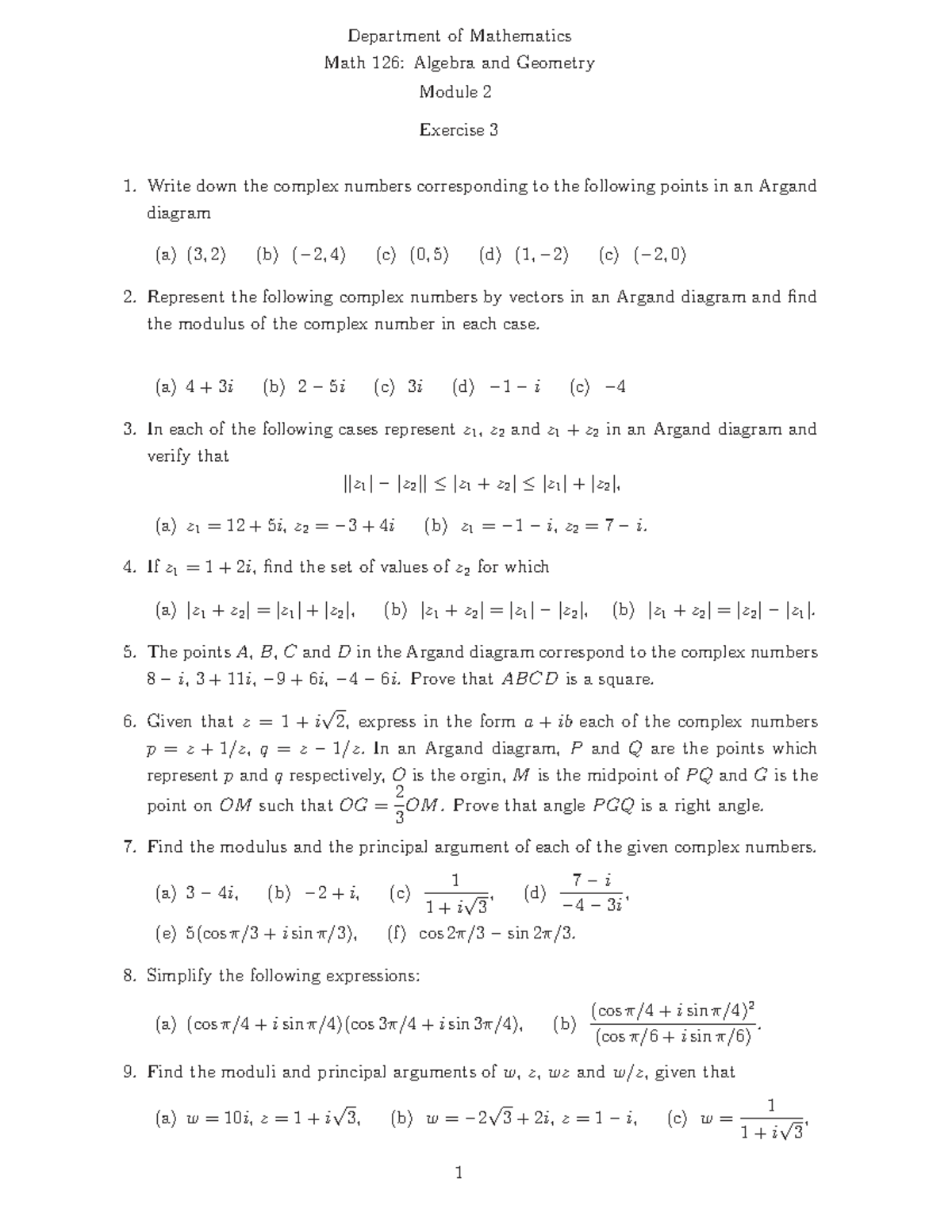 MATH 126: Algebra & Geometry Module 2 Exercise 3 Solutions - Studocu