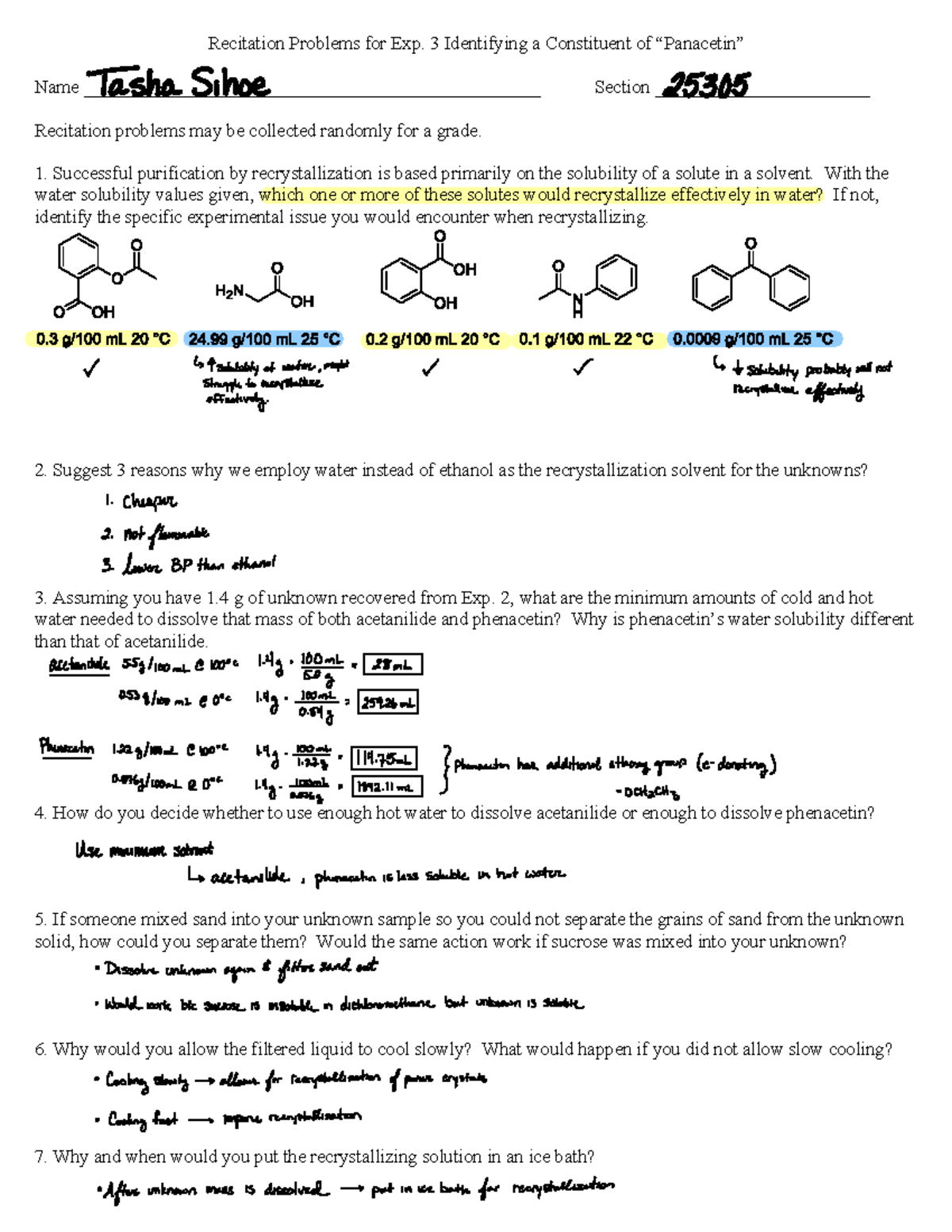 C343RCT-EXP#3 - RCT homework - Recitation Problems for Exp. 3 Identifying a Constituent of - Studocu