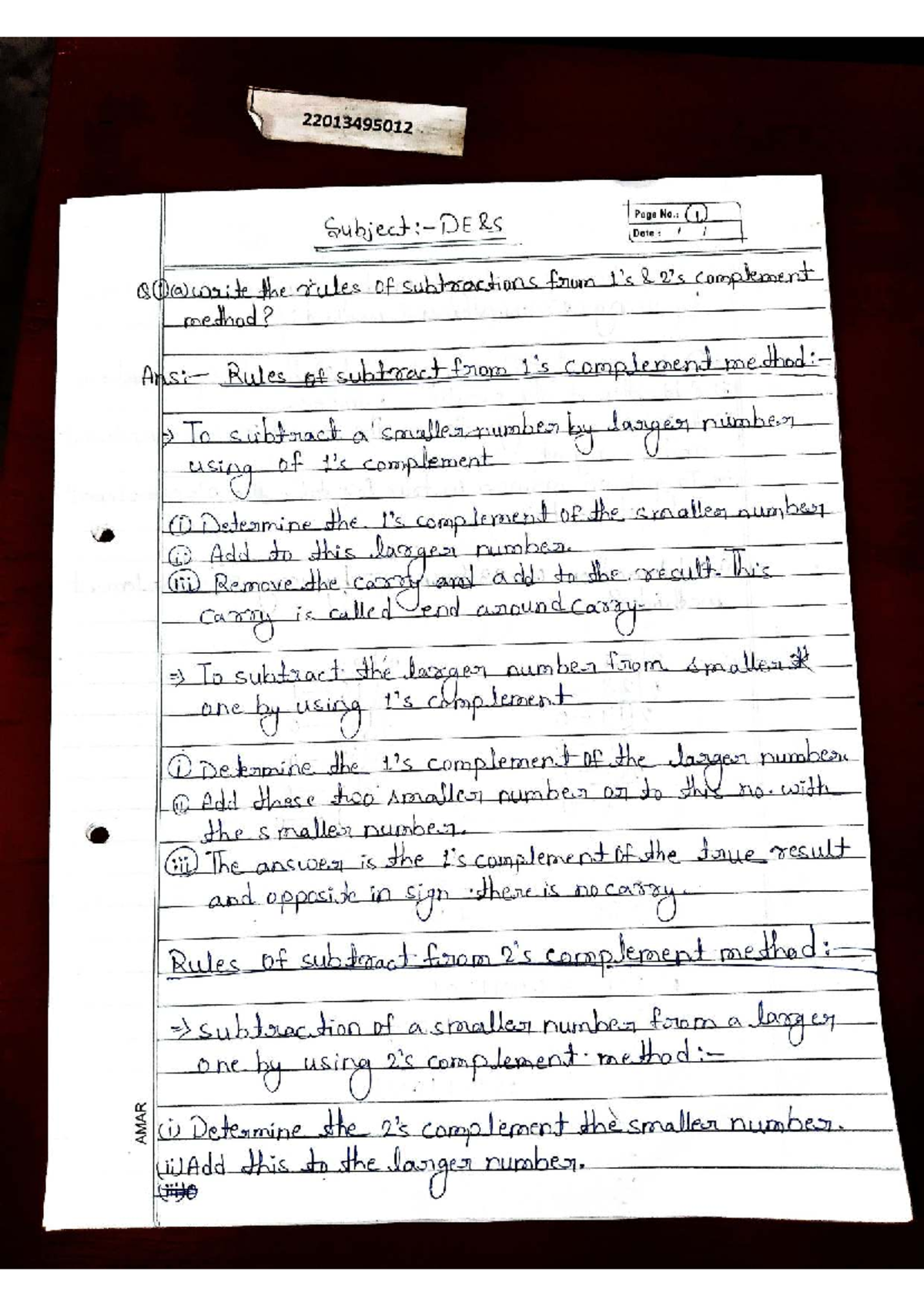 DE - Complement Method for Subtraction and Logic Gate Design - Studocu