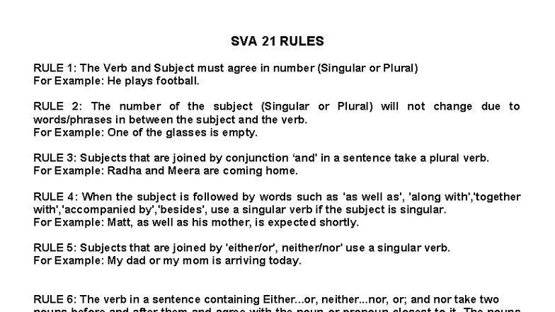SVA 21: Official Guide to Subject-Verb Agreement Rules - Studocu