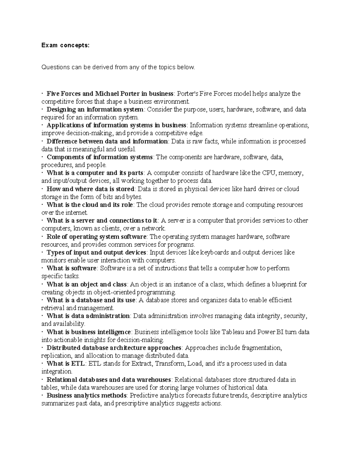 Exam 1 Study Guide - ISM3011 - Key Concepts in Information Systems - Studocu