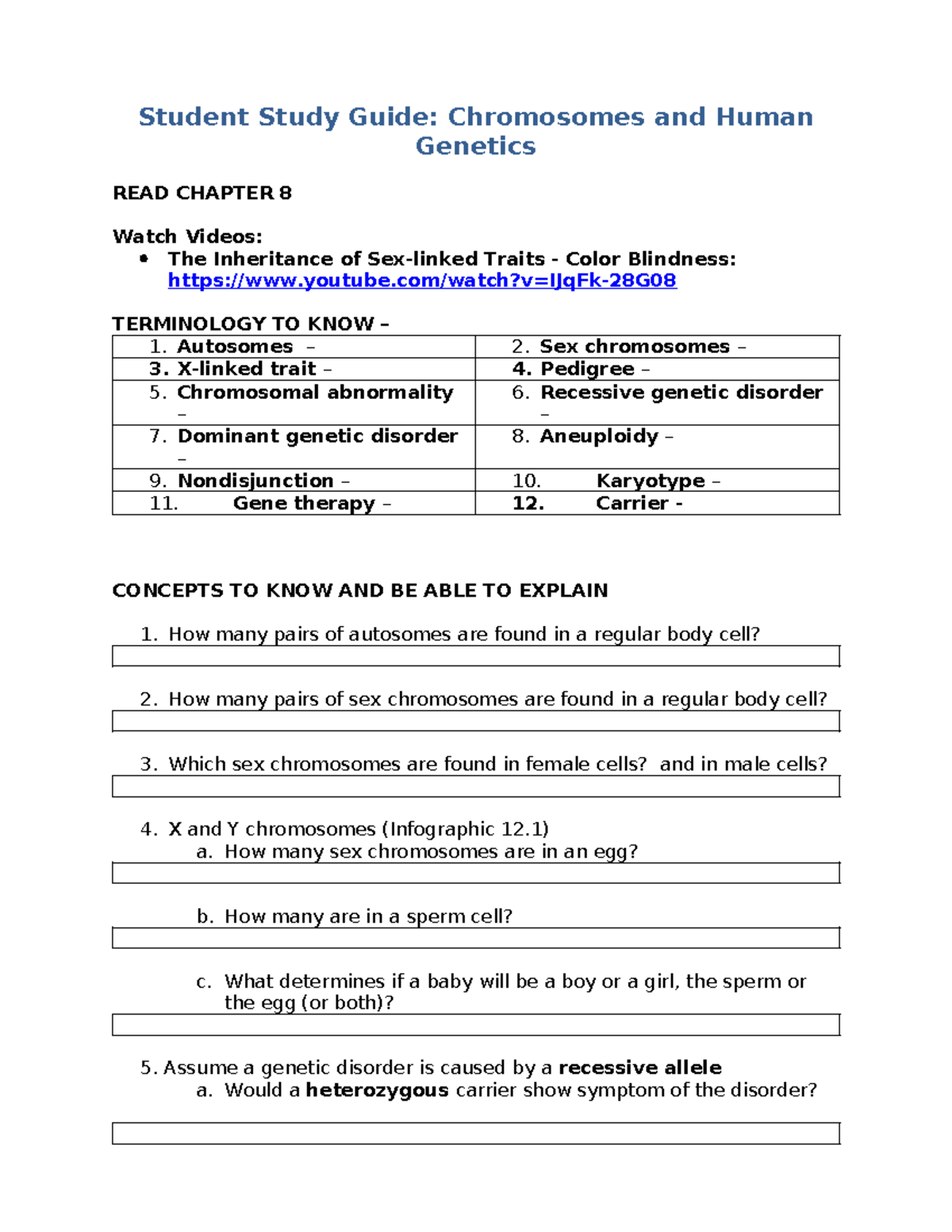 Study Guide: Chromosomes & Human Genetics (Chapter 8) - Studocu