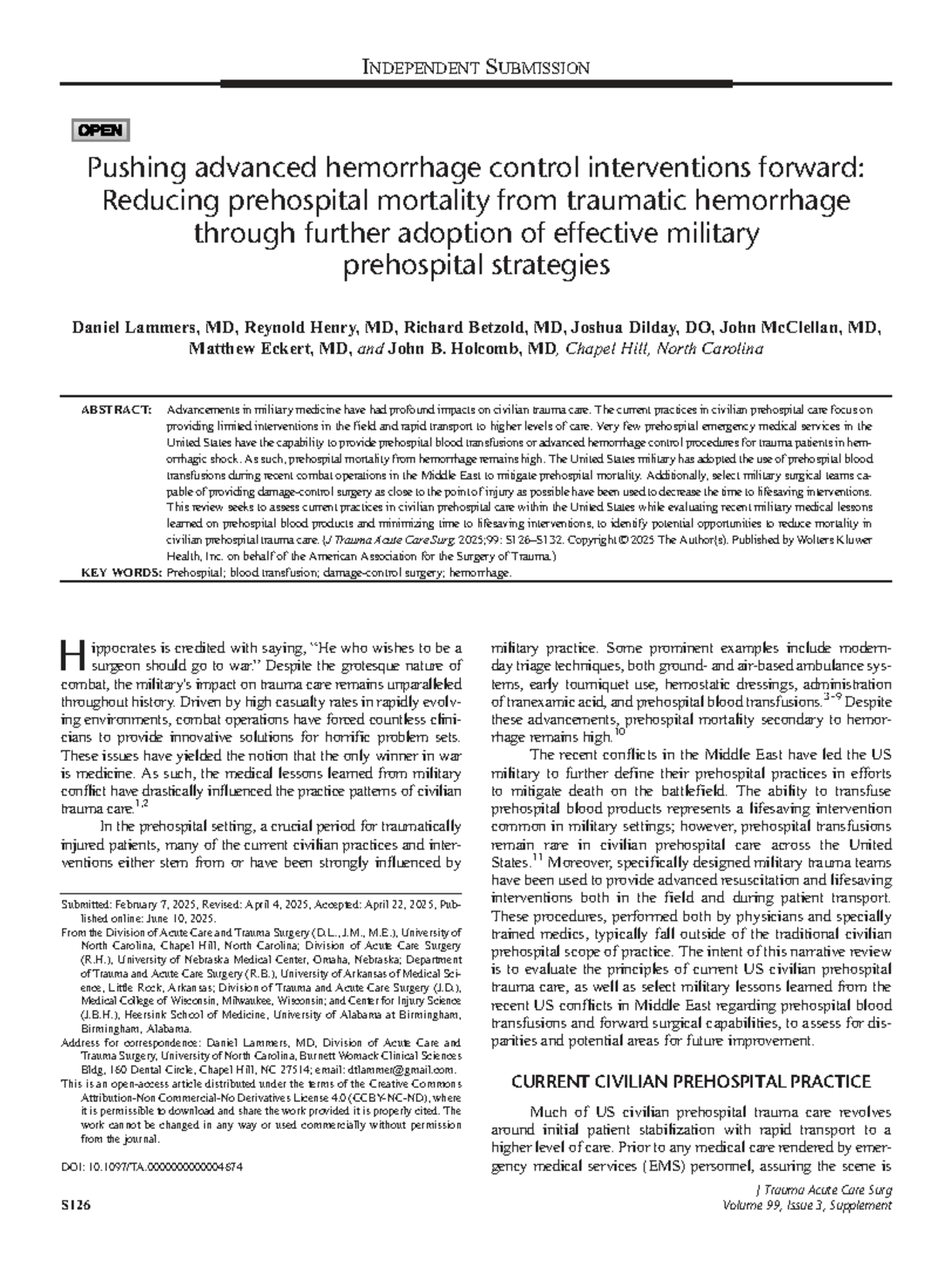 Advanced Hemorrhage Control Strategies: Reducing Prehospital Mortality ...