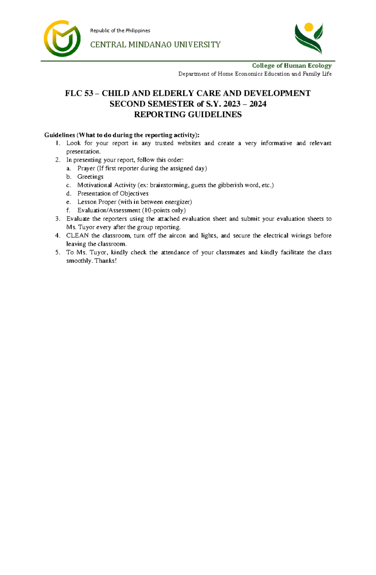 BSHE 2A - Reporting Guidelines for Child and Elderly Care Development ...