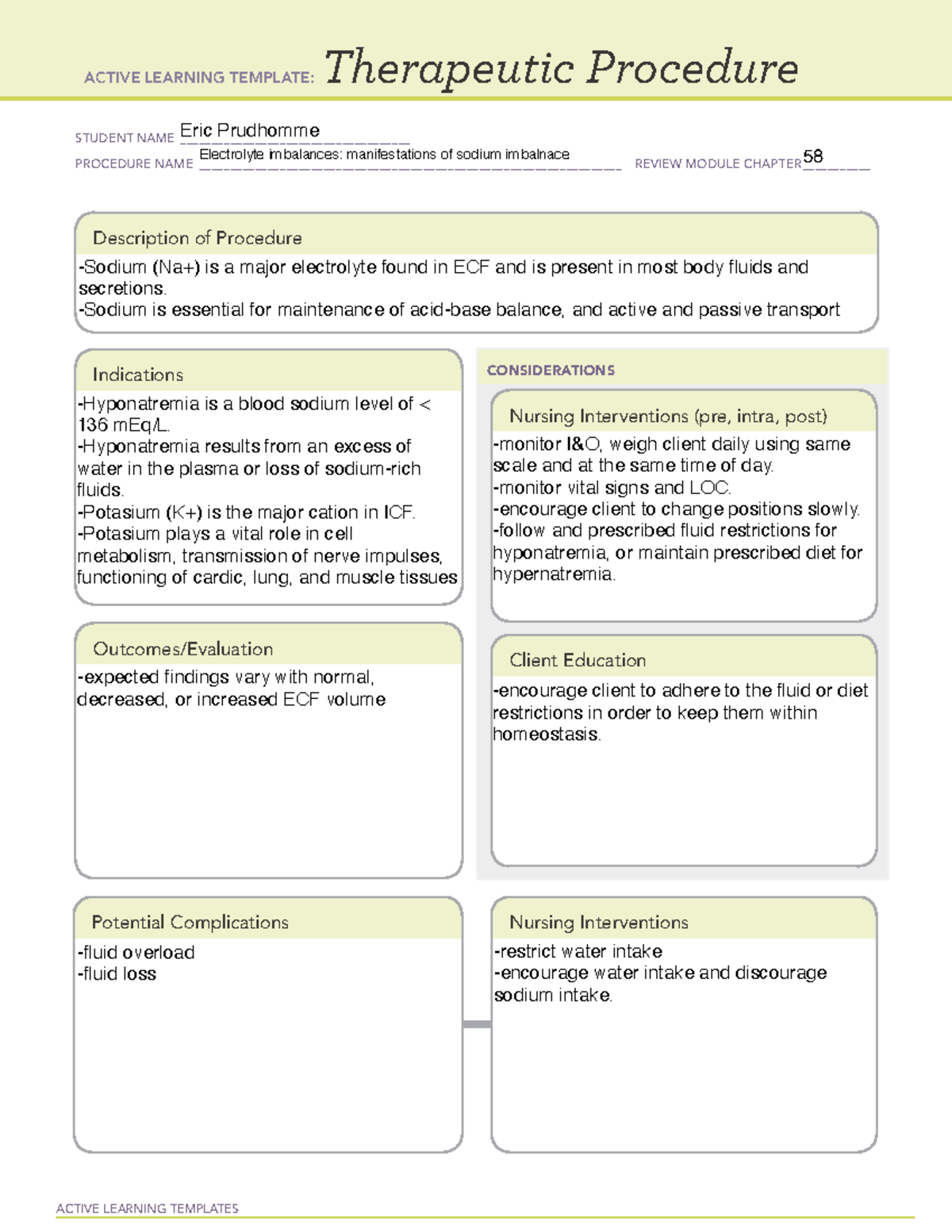 Therapeutic Procedure for Electrolyte Imbalance Management - Studocu