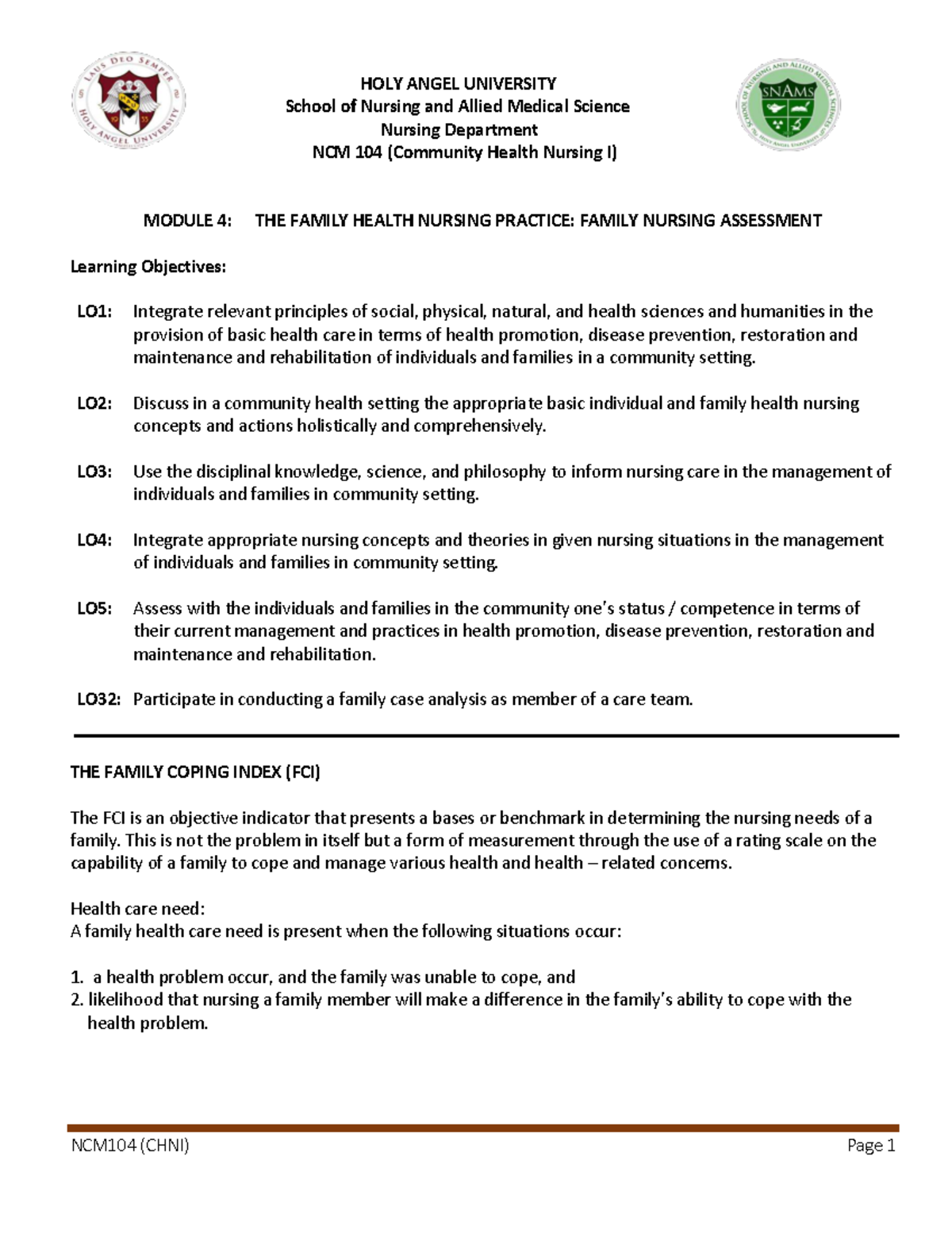NCM 104: Family Health Nursing Practice - Family Coping Index Module ...