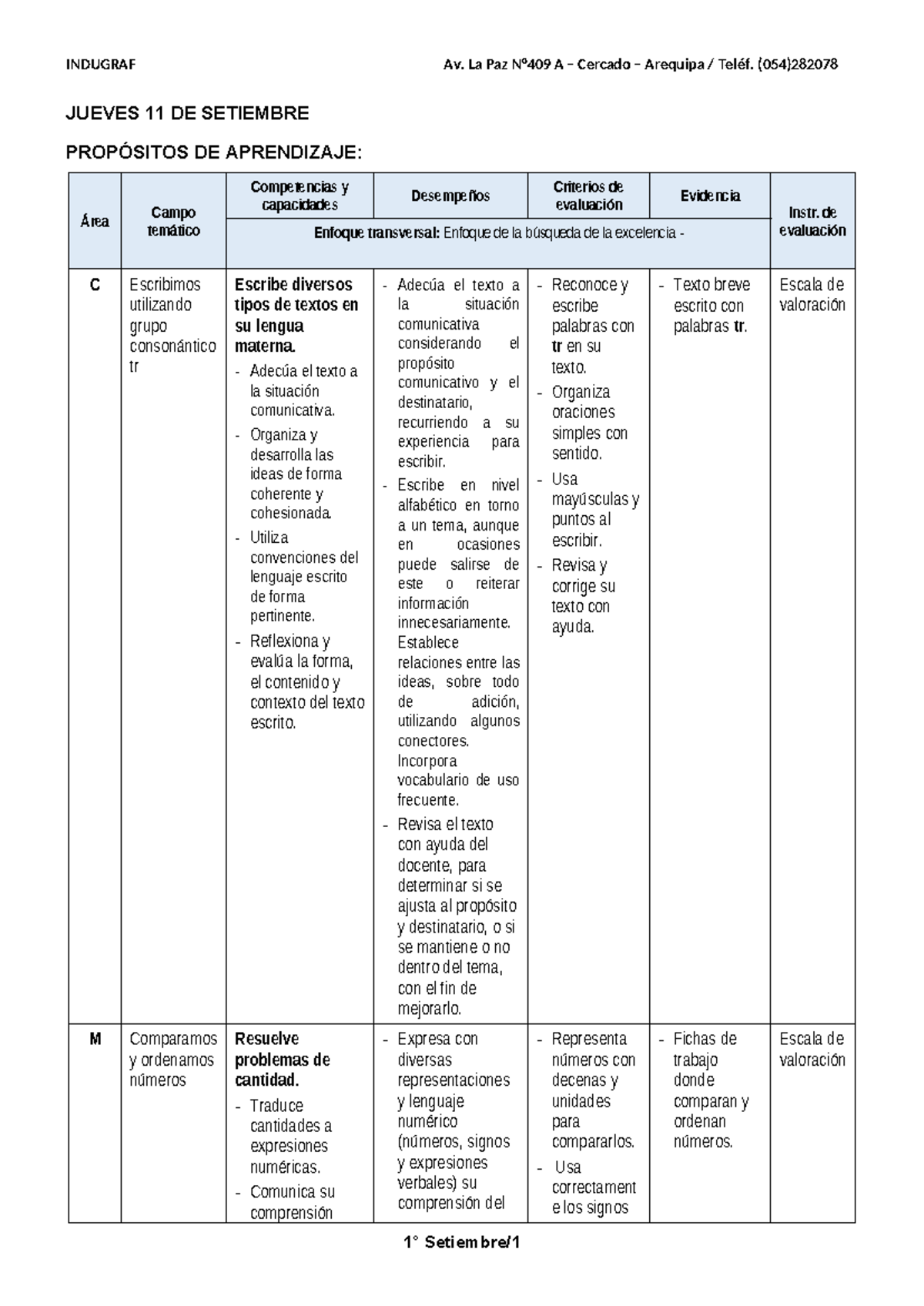 1° Grado - Actividad del 11 de Septiembre: Escritura y Números - Studocu