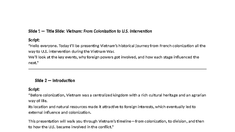 Vietnam War: From Colonization to U.S. Involvement - PPT - Studocu