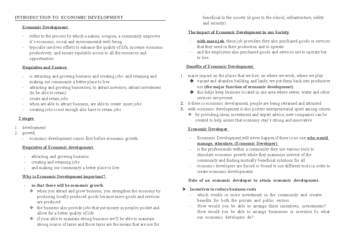 Economic Development: Key Concepts and Strategies (ECO 101 Notes) - Studocu