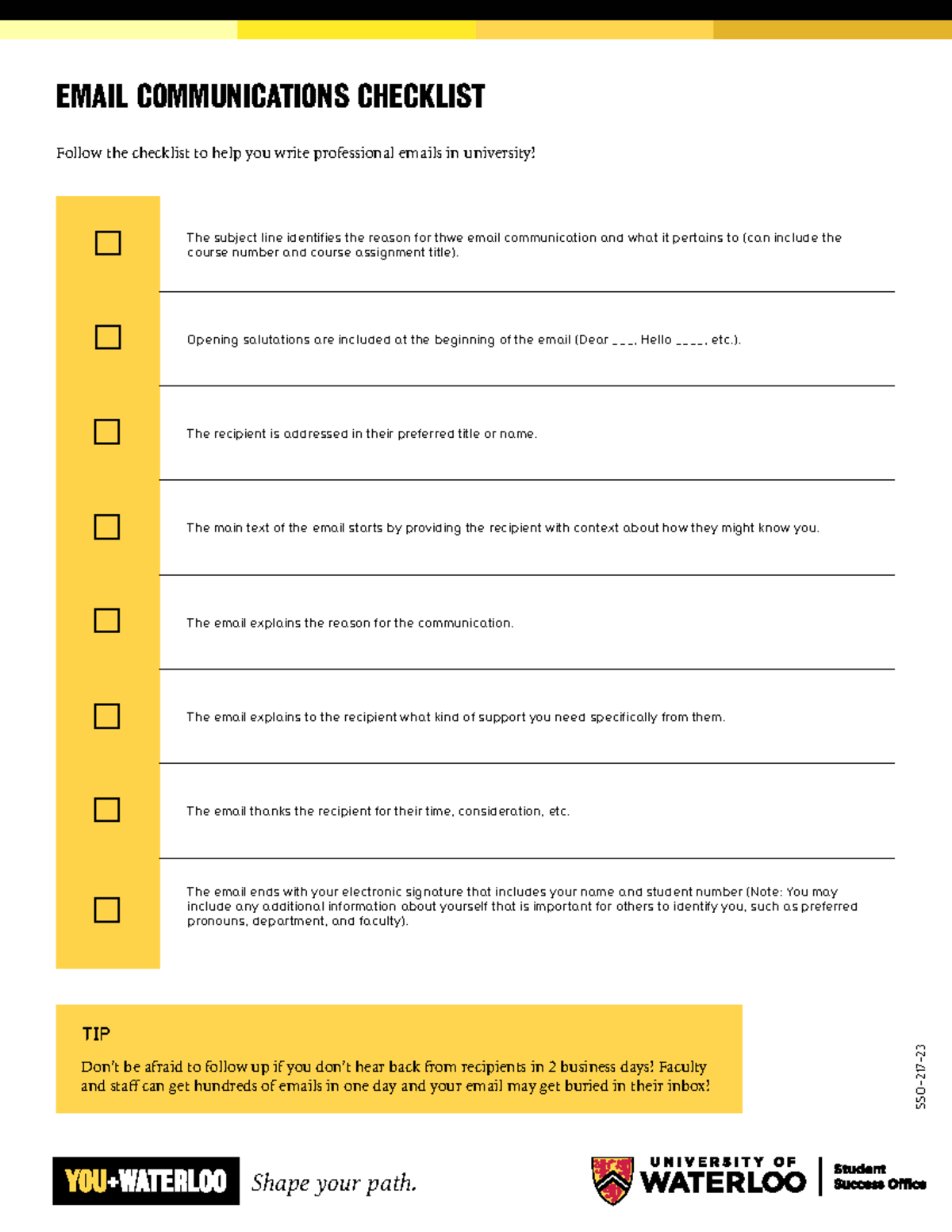 EMAIL COMMUNICATIONS CHECKLIST: Writing Professional Emails - Studocu