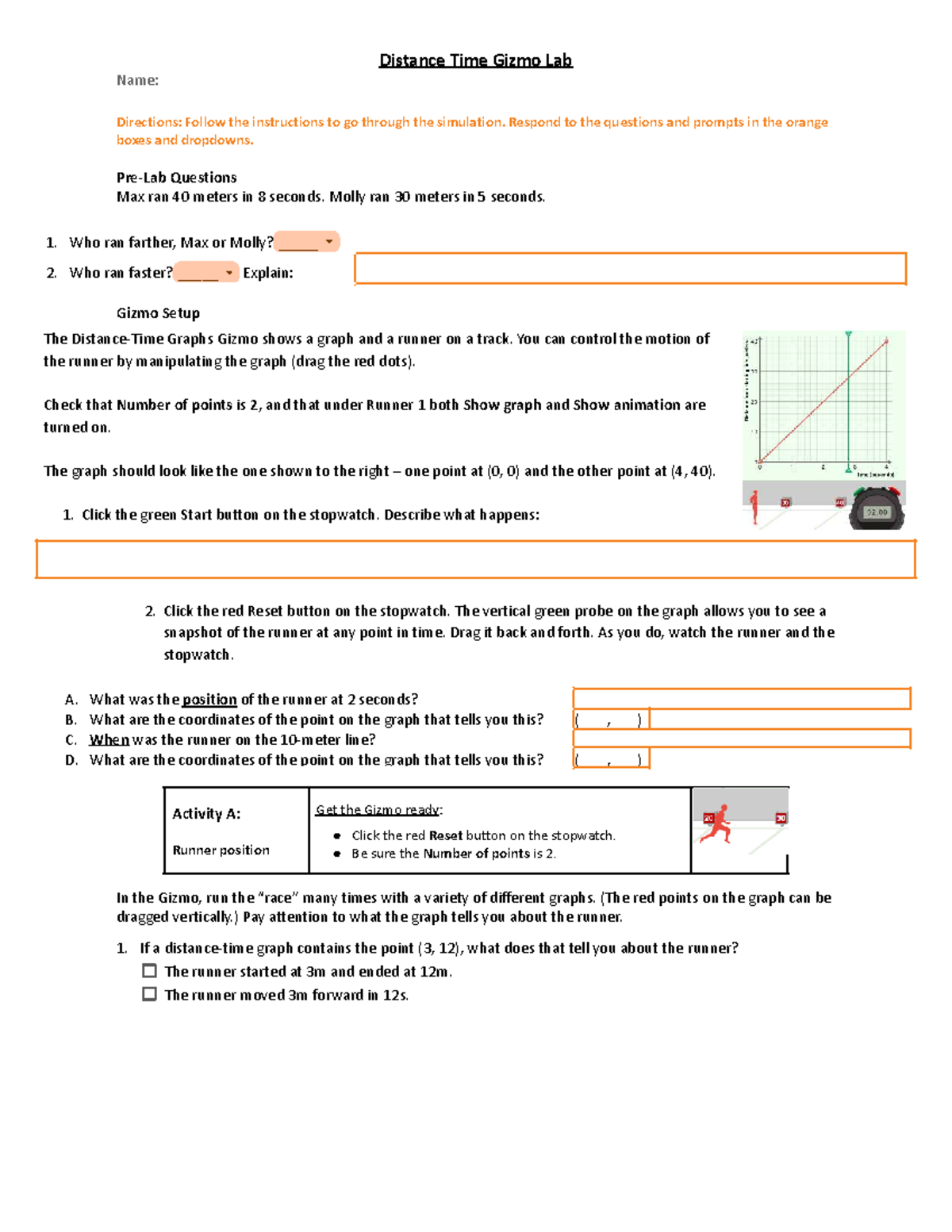 CP Physics Distance Time Gizmo Lab Instructions and Activities - Studocu