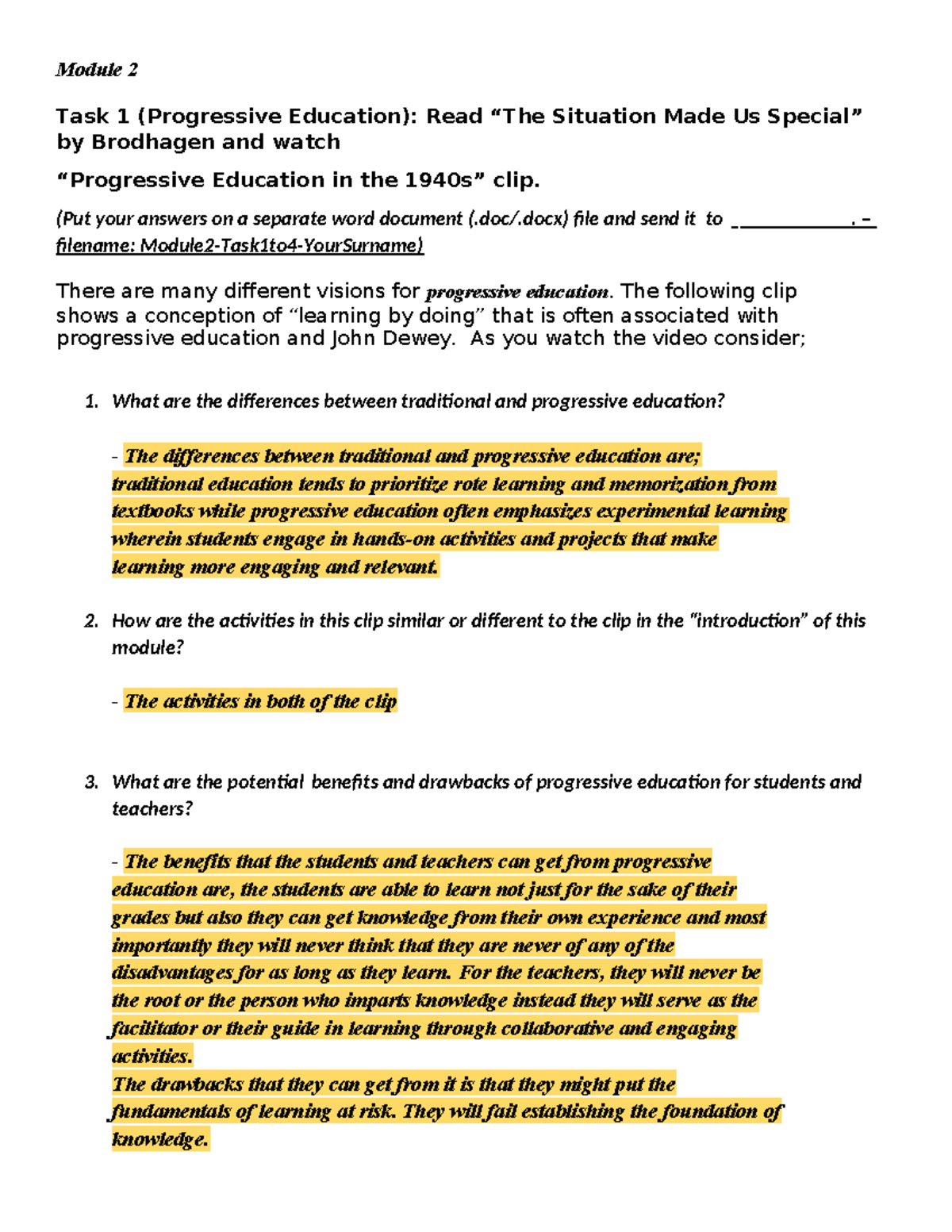 Module 2 - Progressive Education Philosophies and Practices - Studocu