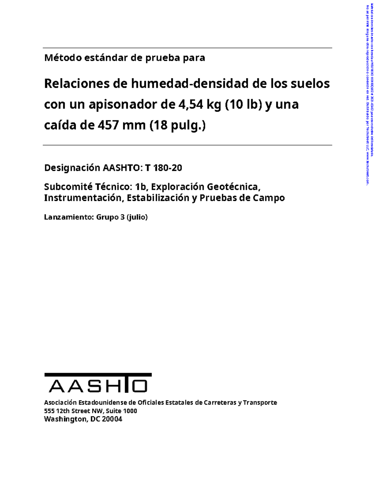 Método AASHTO T-180-20: Relaciones Humedad-Densidad en Suelos - Studocu