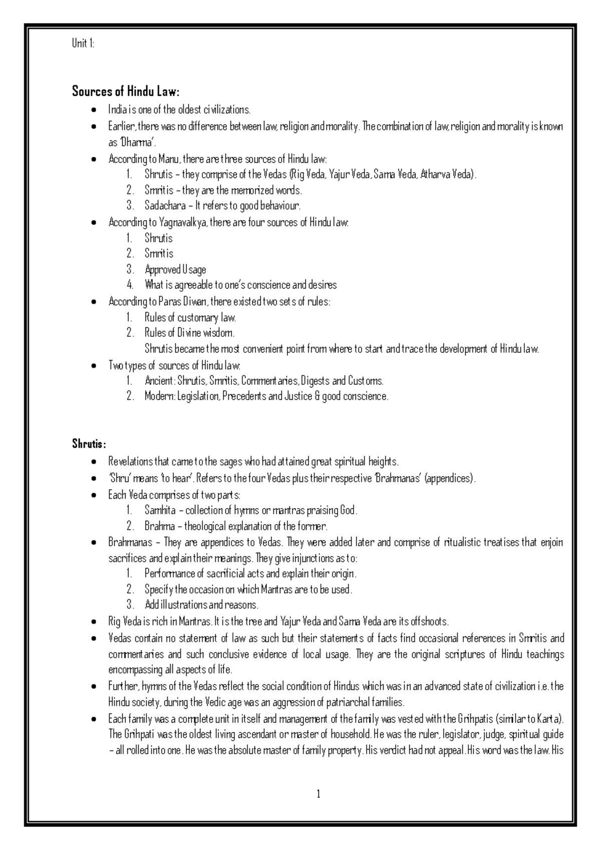 Hindu Law Notes: Sources and Principles (Course Code: HLAW101) - Studocu