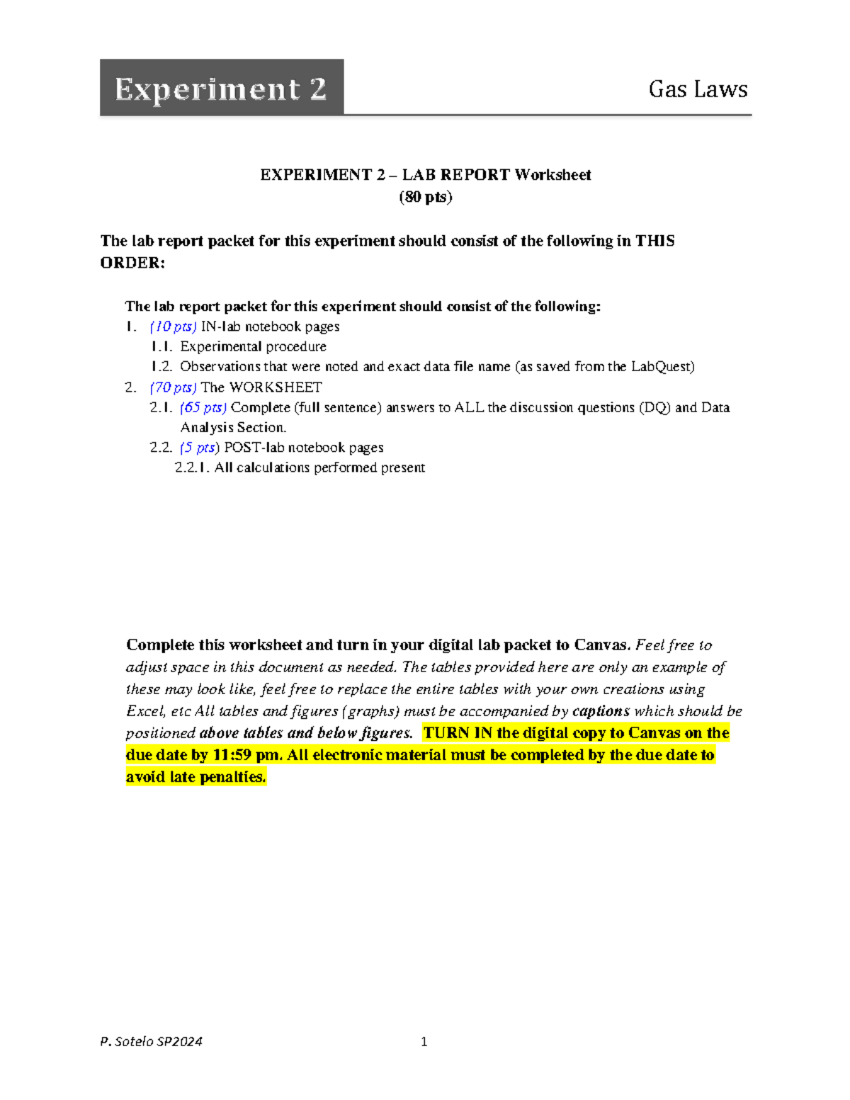 E2 Gas laws worksheet - Lab Report - Experiment 2 Gas Laws EXPERIMENT 2 ...