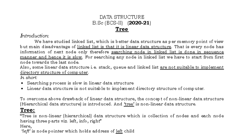 DATA STRUCTURE B.Sc Tree Concepts and Applications 2020-21 - Studocu