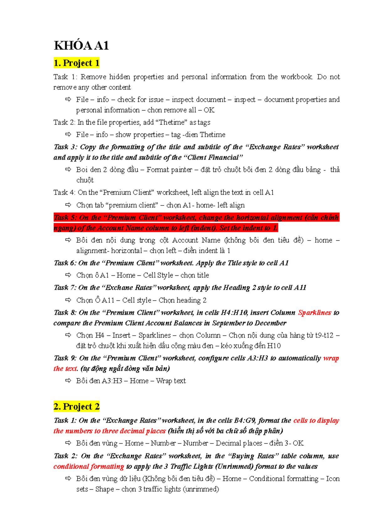 MOS-Excel Project Summary & Task Instructions - KHÓA A - Studocu