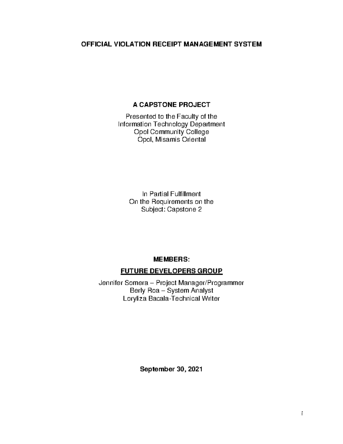 OFFICIAL VIOLATION RECEIPT MANAGEMENT SYSTEM - FUTURE DEVELOPER’S GROUP ...